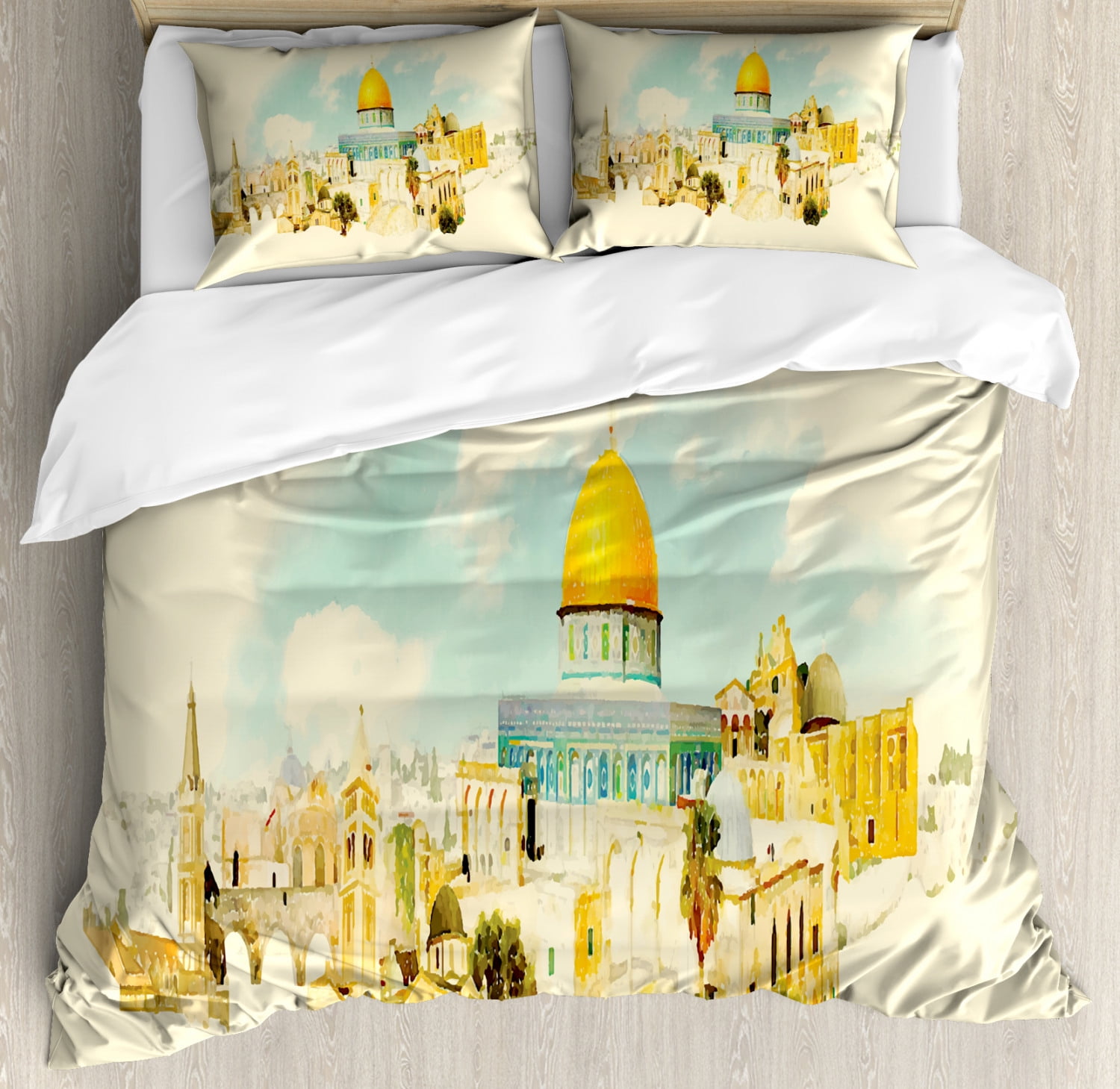 Eastern City Duvet Cover Set Queen Size, Painting Abstract Horizontal ...