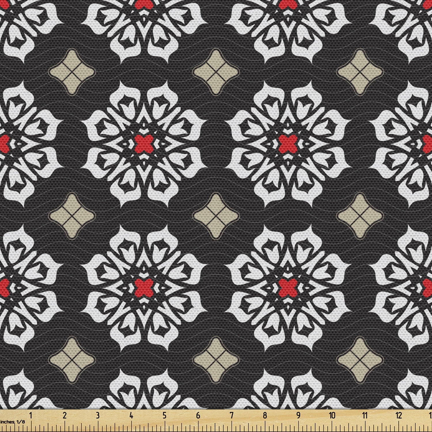 Ambesonne Eastern Fabric by the Yard Upholstery, Floral Ornament Motifs ...