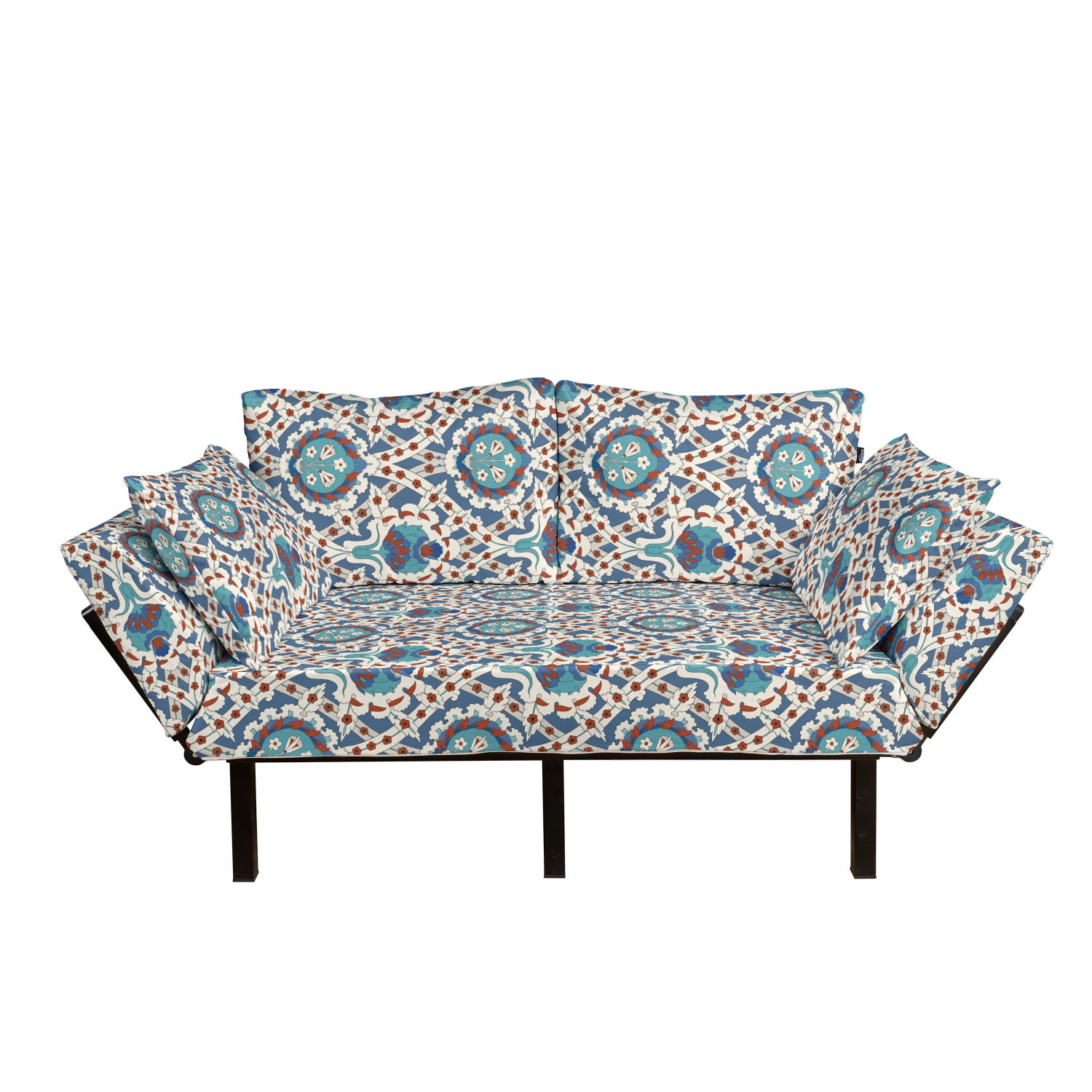 Eastern Futon Couch, Traditional Ornament with Little Blossoms Moroccan ...
