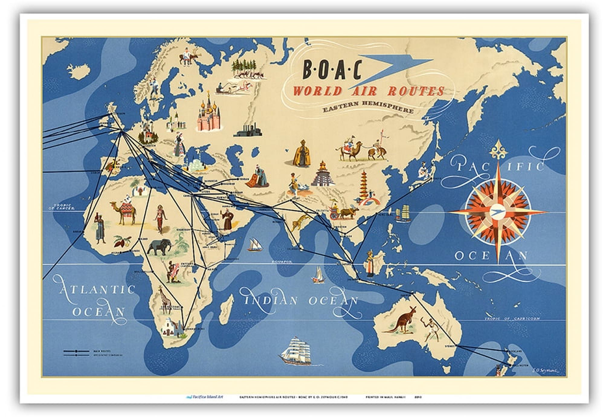 Eastern Hemisphere Air Routes - BOAC British Overseas Airways ...