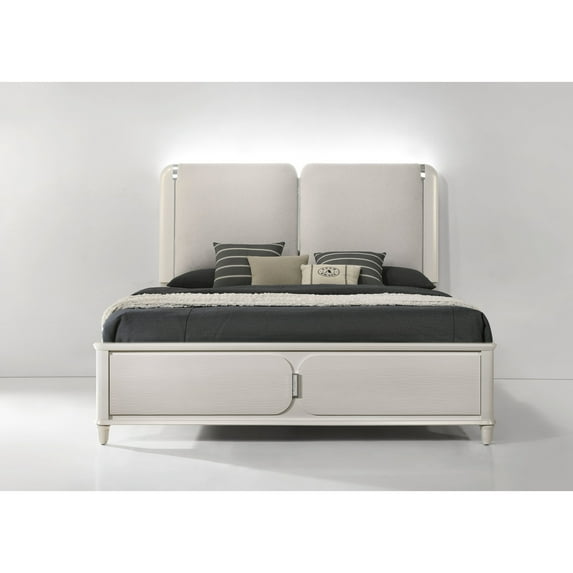 Eastern King Bed, Modern LED Illumination, Luxurious Boucle Upholstered ...
