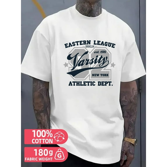 Eastern League Varsity mens white 180G 100% Cotton Unique designs ...