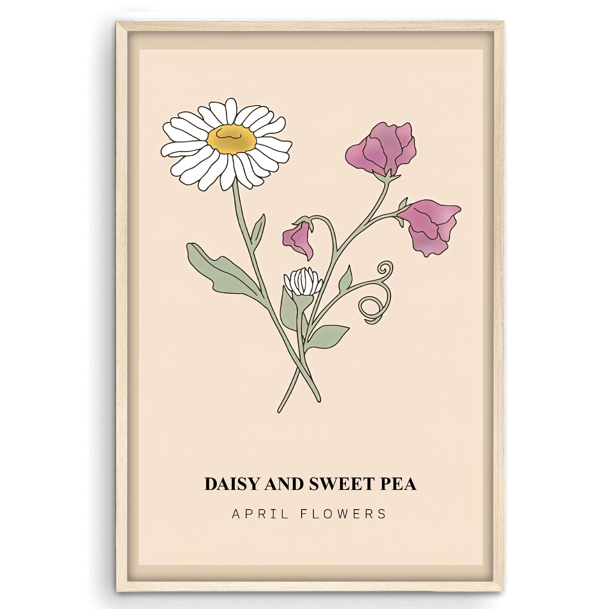 Eastern Print April Birth Flowers Wall Art - Daisy and Sweet Pea ...