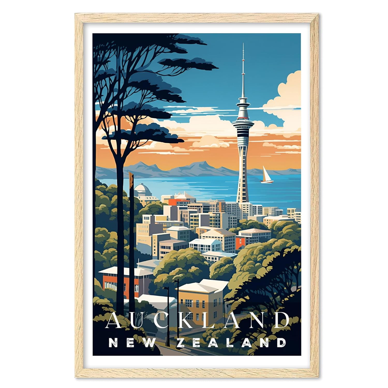 Eastern Print Auckland Poster, New Zealand Poster, New Zealand Wall Art ...
