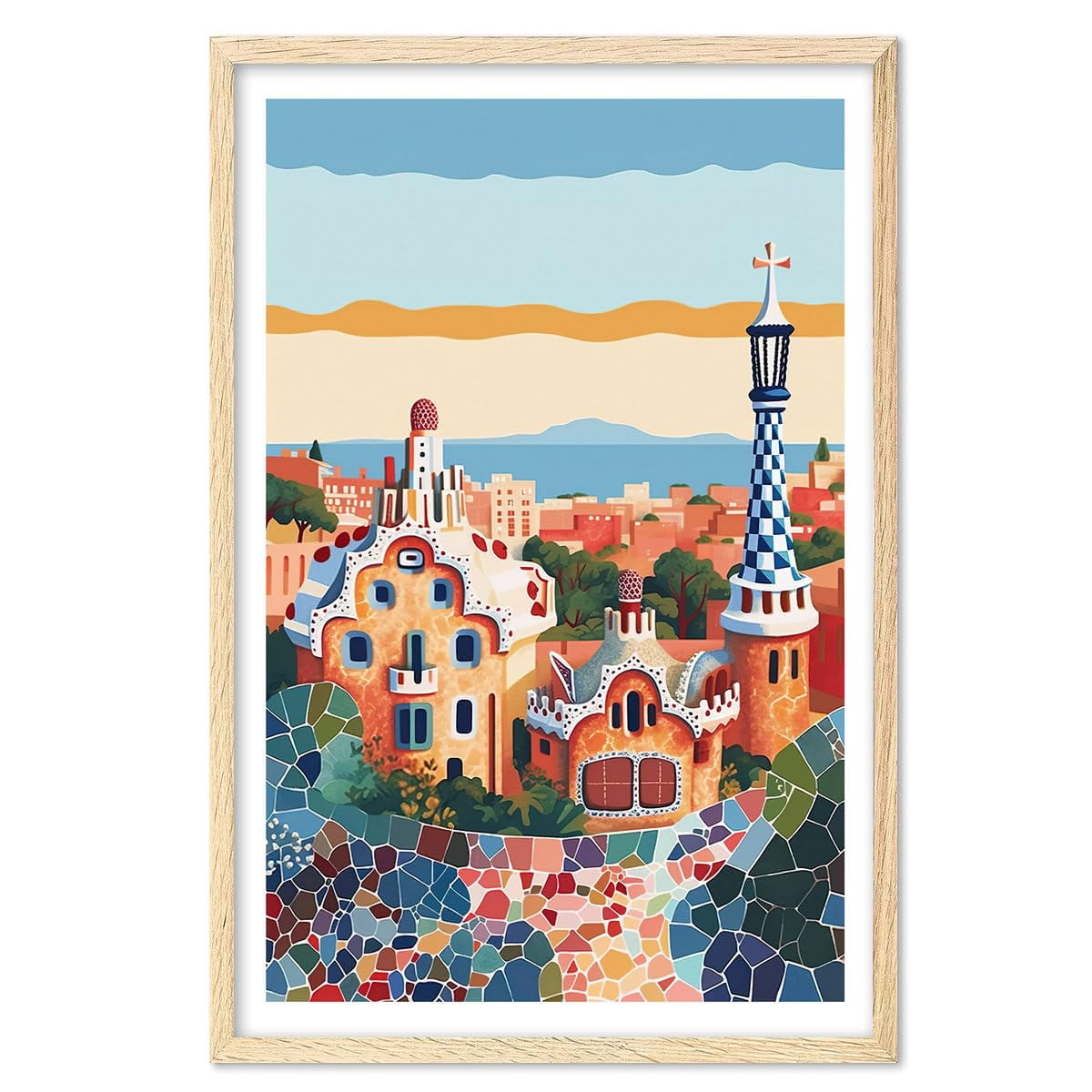 Eastern Print Barcelona Poster, Park Guell, Barcelona Wall Art, Spain ...