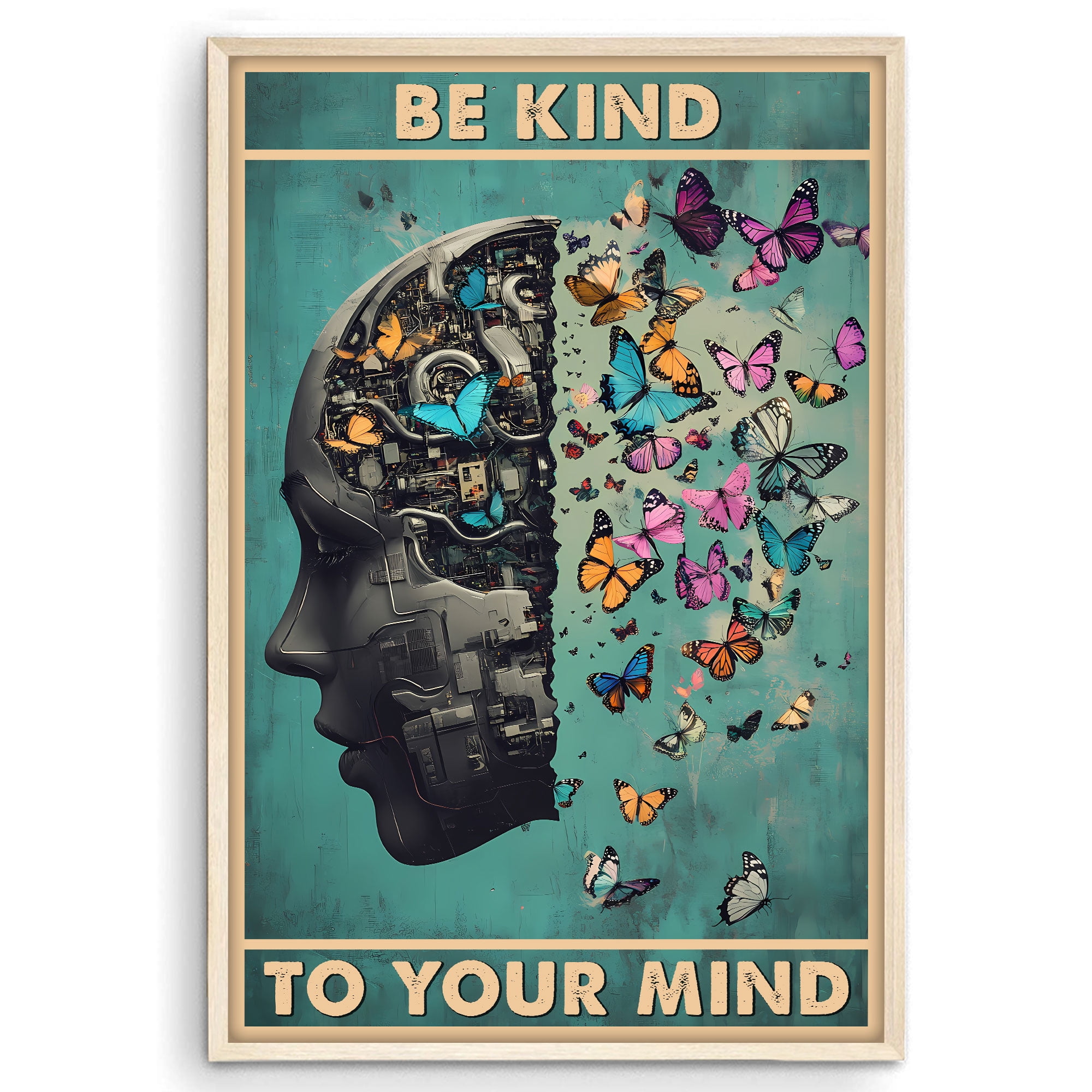 Eastern Print Be Kind to Your Mind Art, Butterflies Mental Health Posters, Hippie Boho Art ...