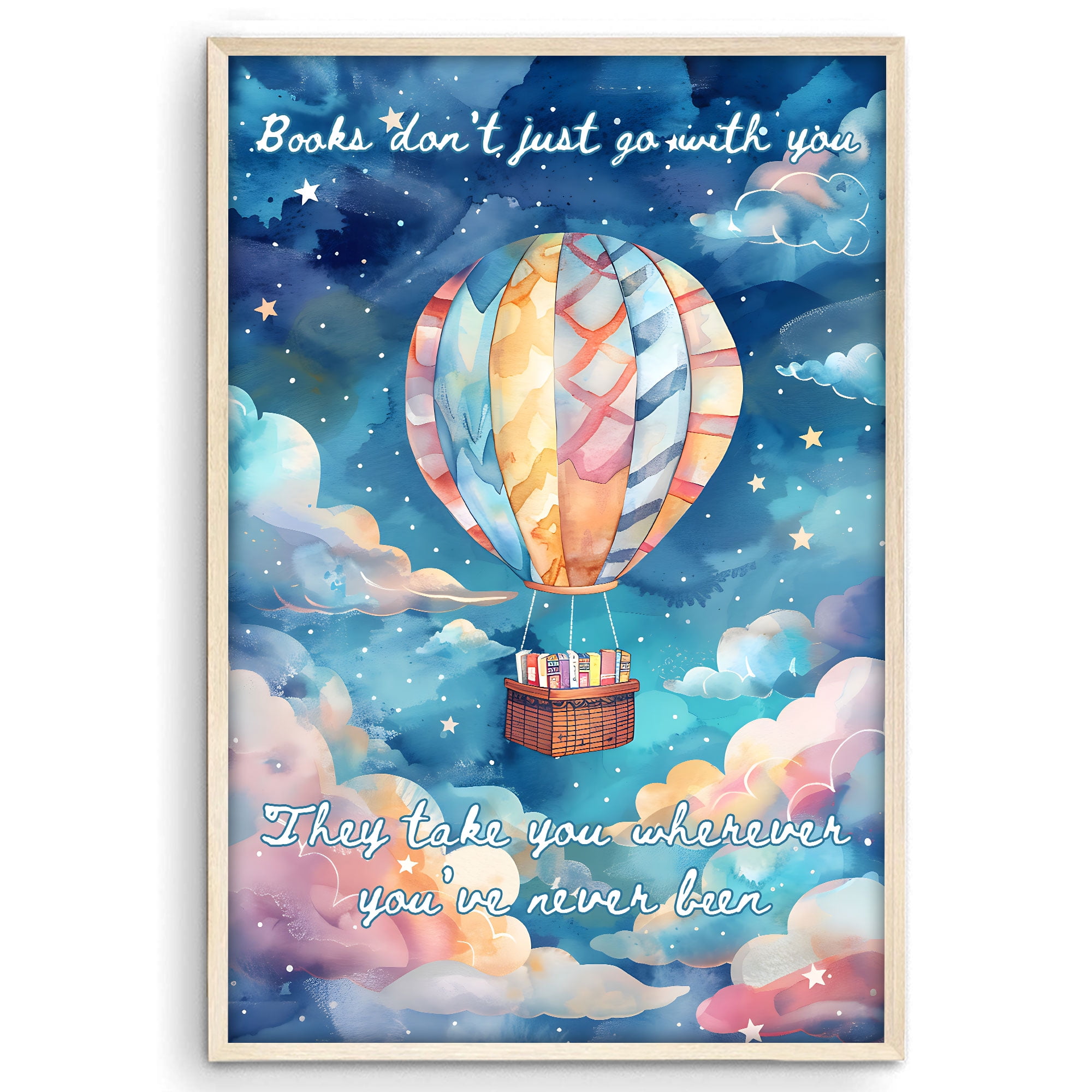 Eastern Print Book Lover Air Balloon Posters Wall Art, Cozy Vibe Retro ...