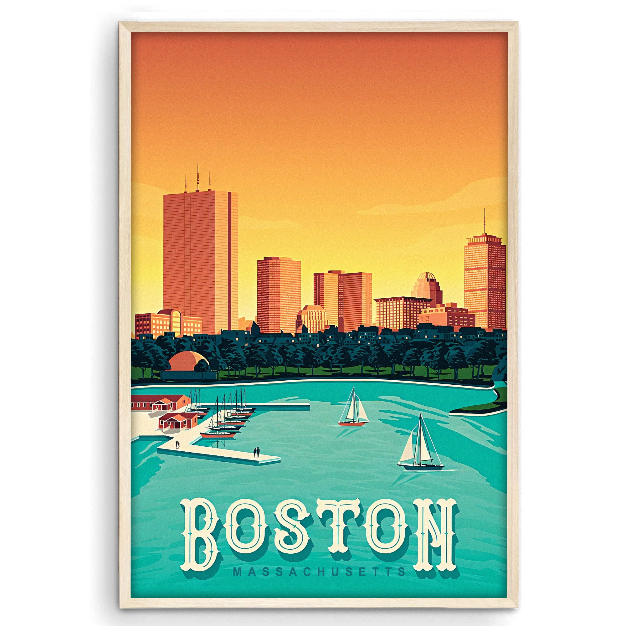 Eastern Print Boston City Travel Poster - Massachusetts Landscape Art ...