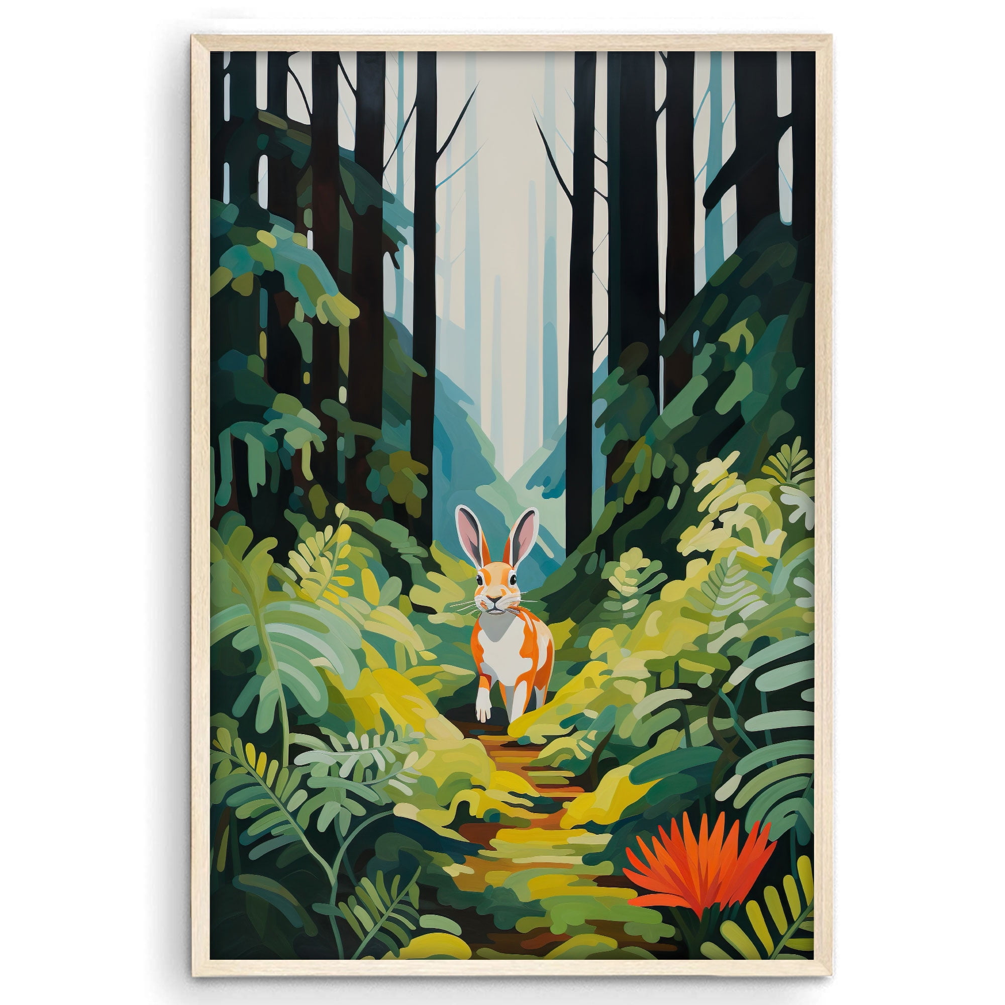 Eastern Print Bunny Rabbit Abstract Vintage Painting Nursery Poster ...