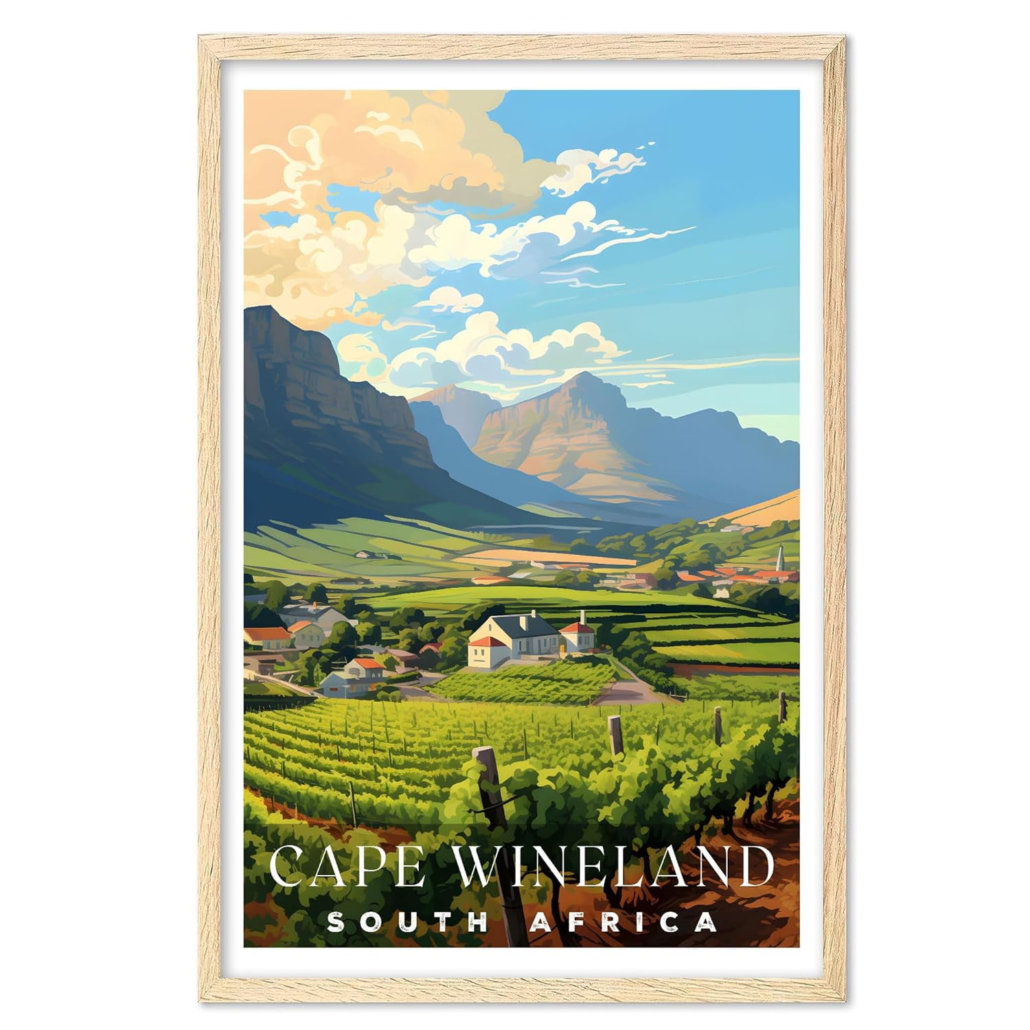 Eastern Print Cape Wineland Poster, Cape Wineland Print, South Africa ...