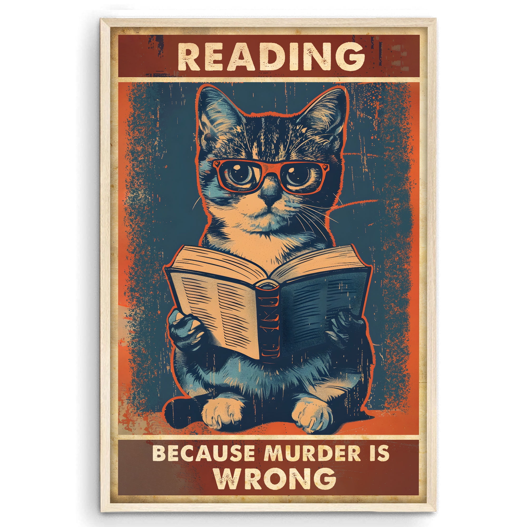 Eastern Print Cat Read Book Posters Wall Art, Reading Because Murder is ...