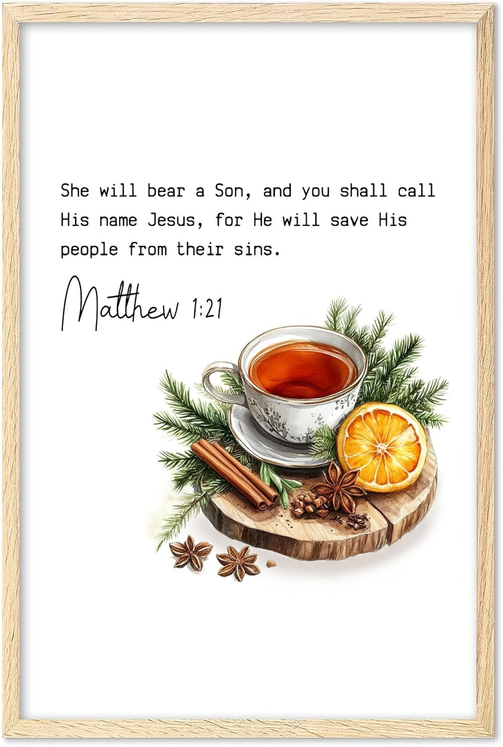 Eastern Print Christmas Scripture Wall Art, Matthew 1:21, Farmhouse ...