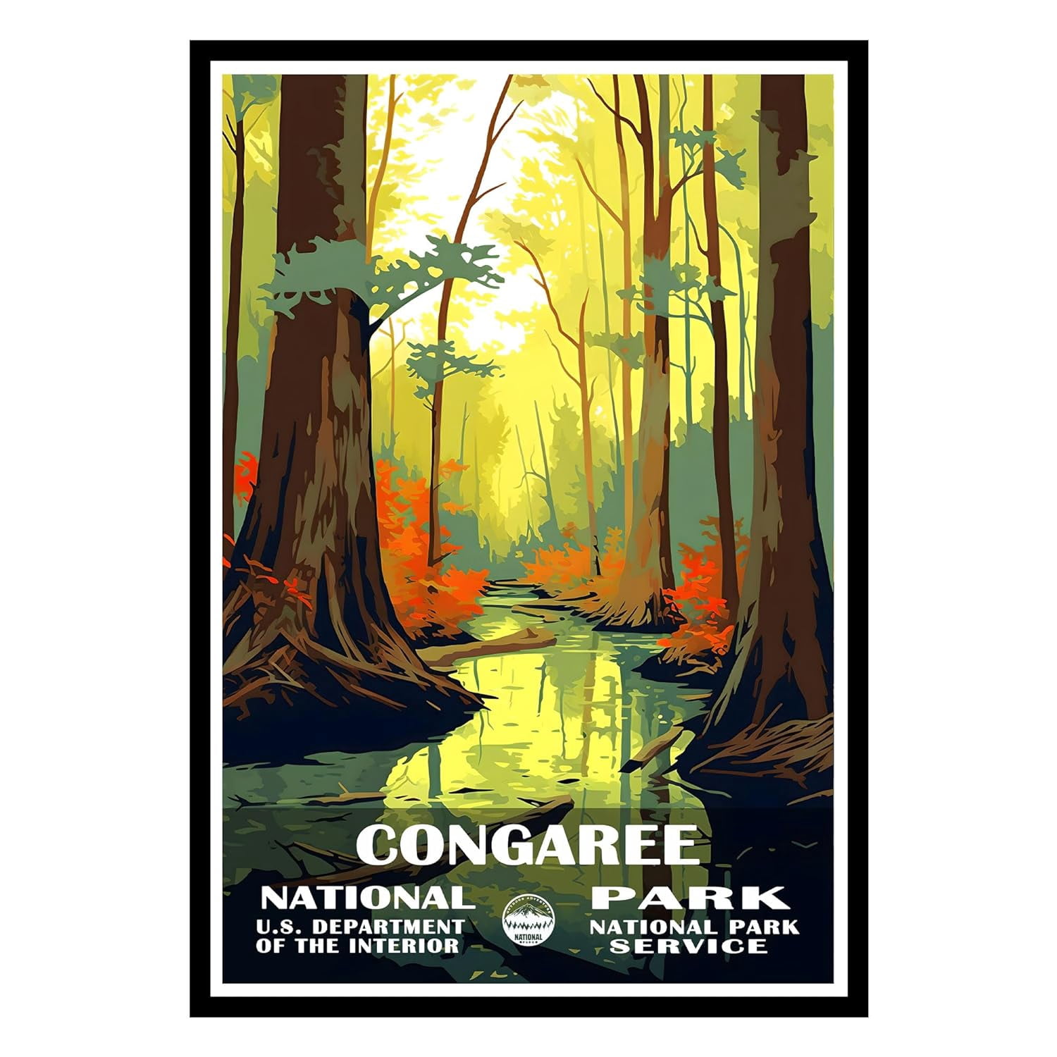 Eastern Print Congaree National Park Painting, National Park Wall Art ...