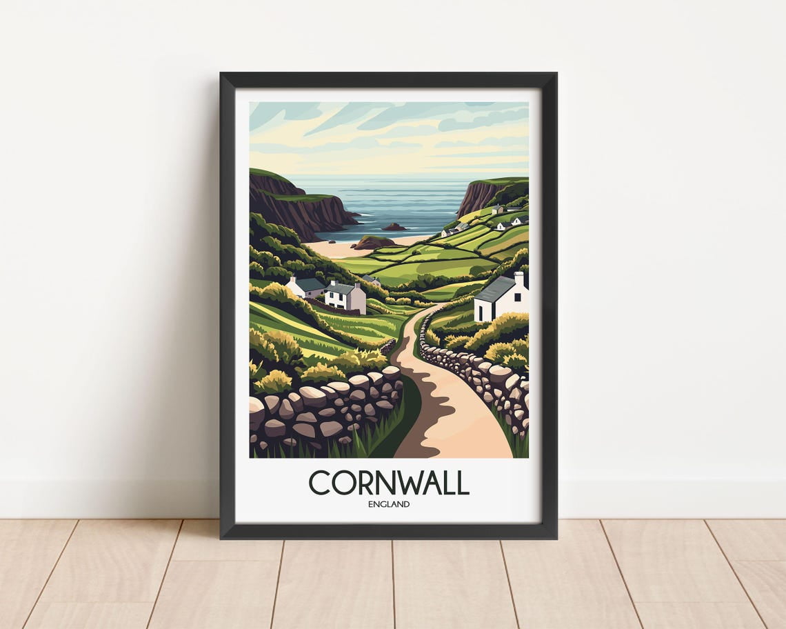 Eastern Print Cornwall Travel Poster England Vintage Wall Art, 8x12 ...