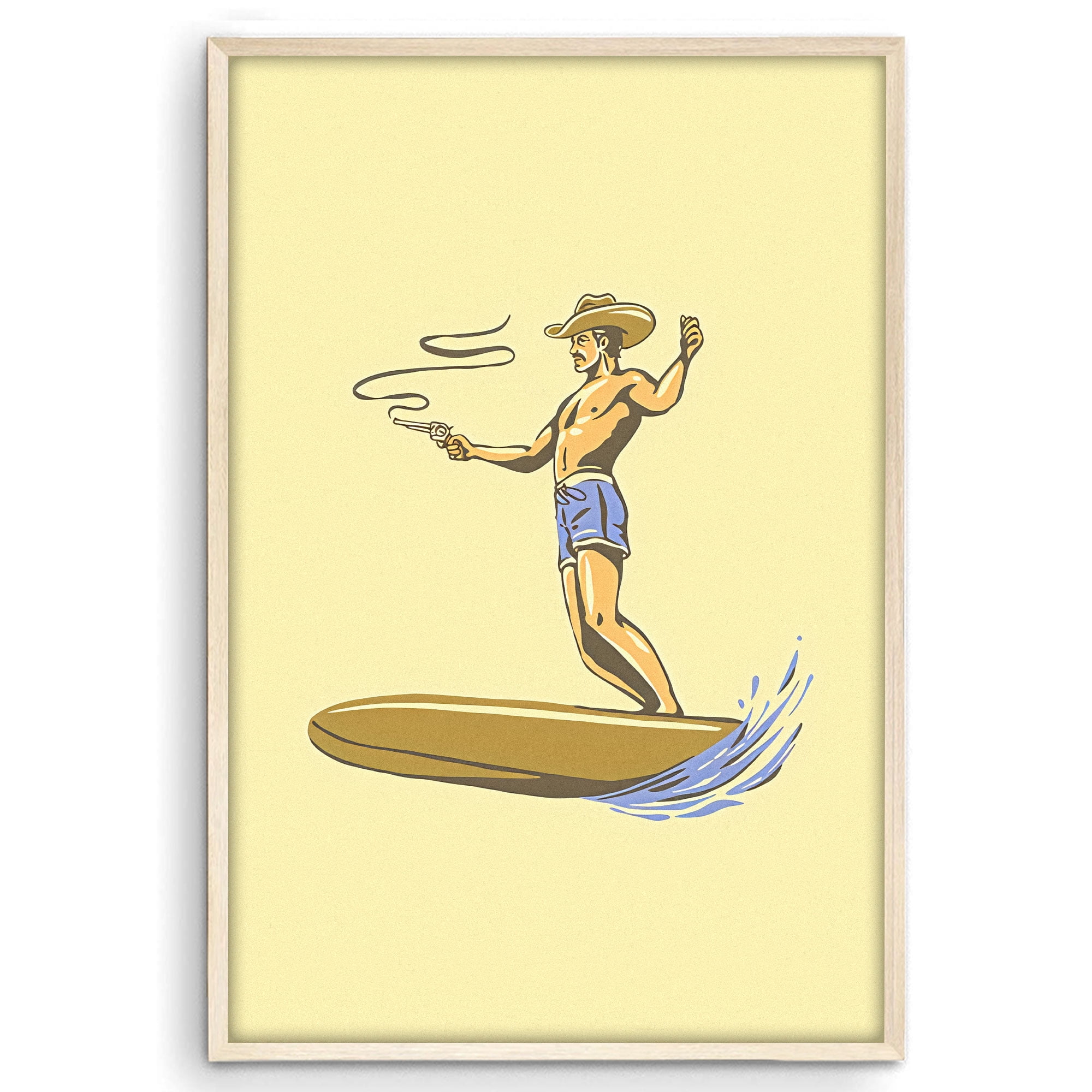 Eastern Print Cowboy Surfing Poster - Western Coastal Wall Art for ...