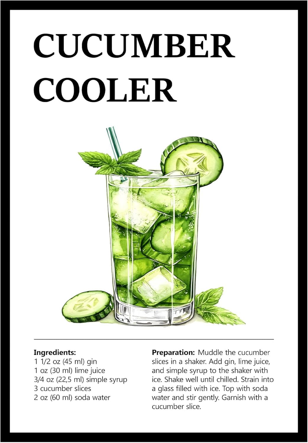Eastern Print Cucumber Cooler Wall Art, Colorful Cocktail Wall Art, Bar ...
