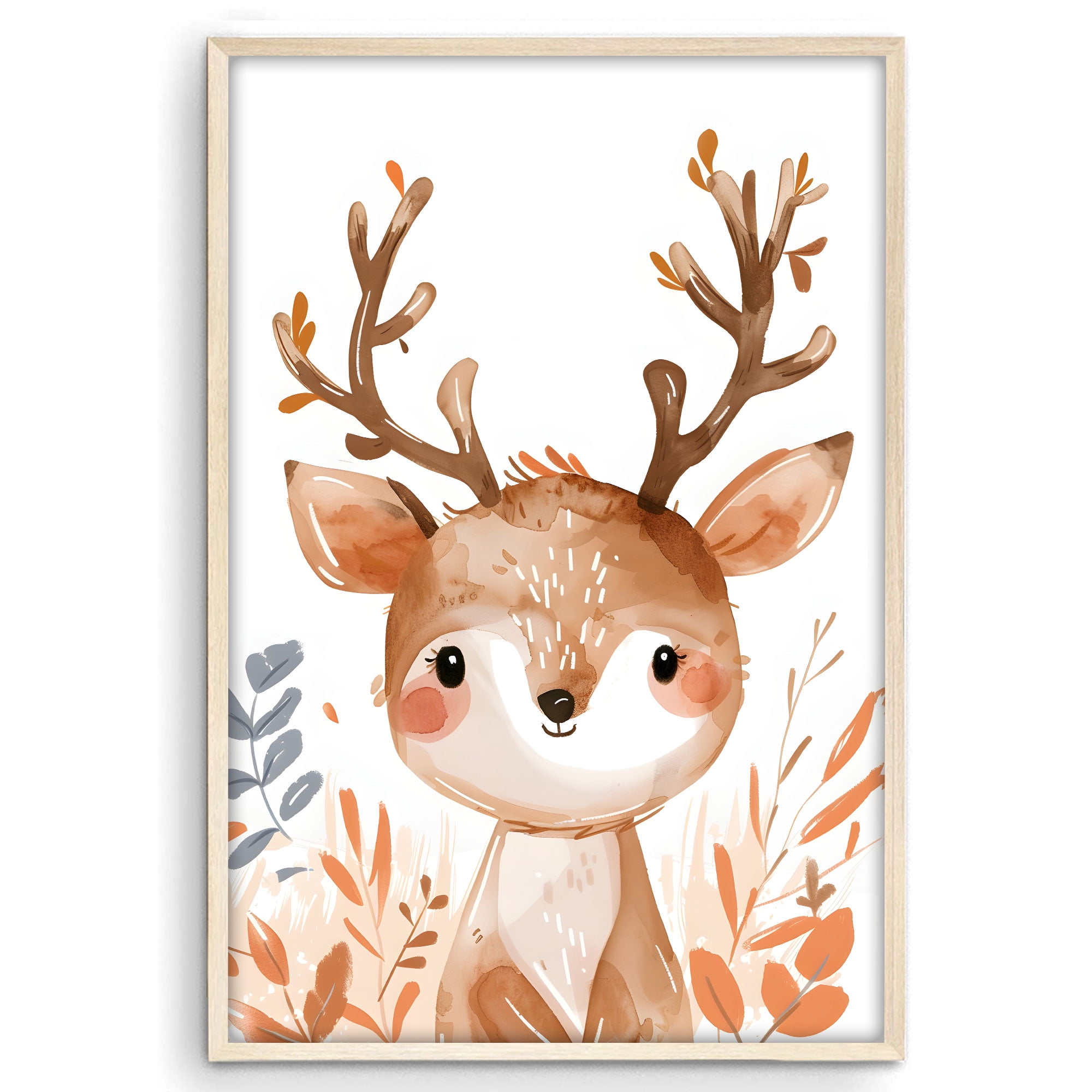 Eastern Print Cute Deer Cartoon Safari Nursery Poster Wall Decor ...
