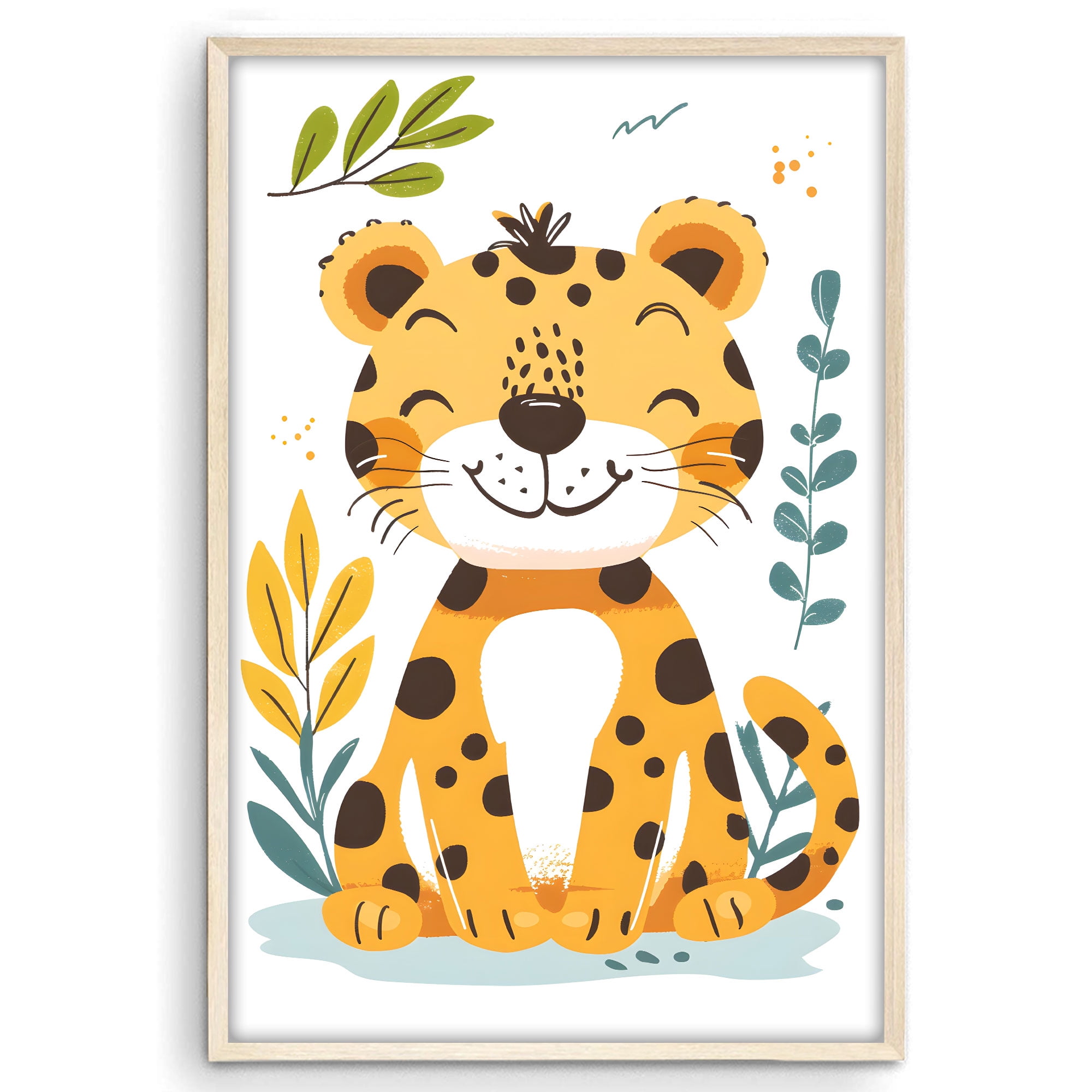Eastern Print Cute Jaguar Cartoon Safari Nursery Poster Wall Decor ...