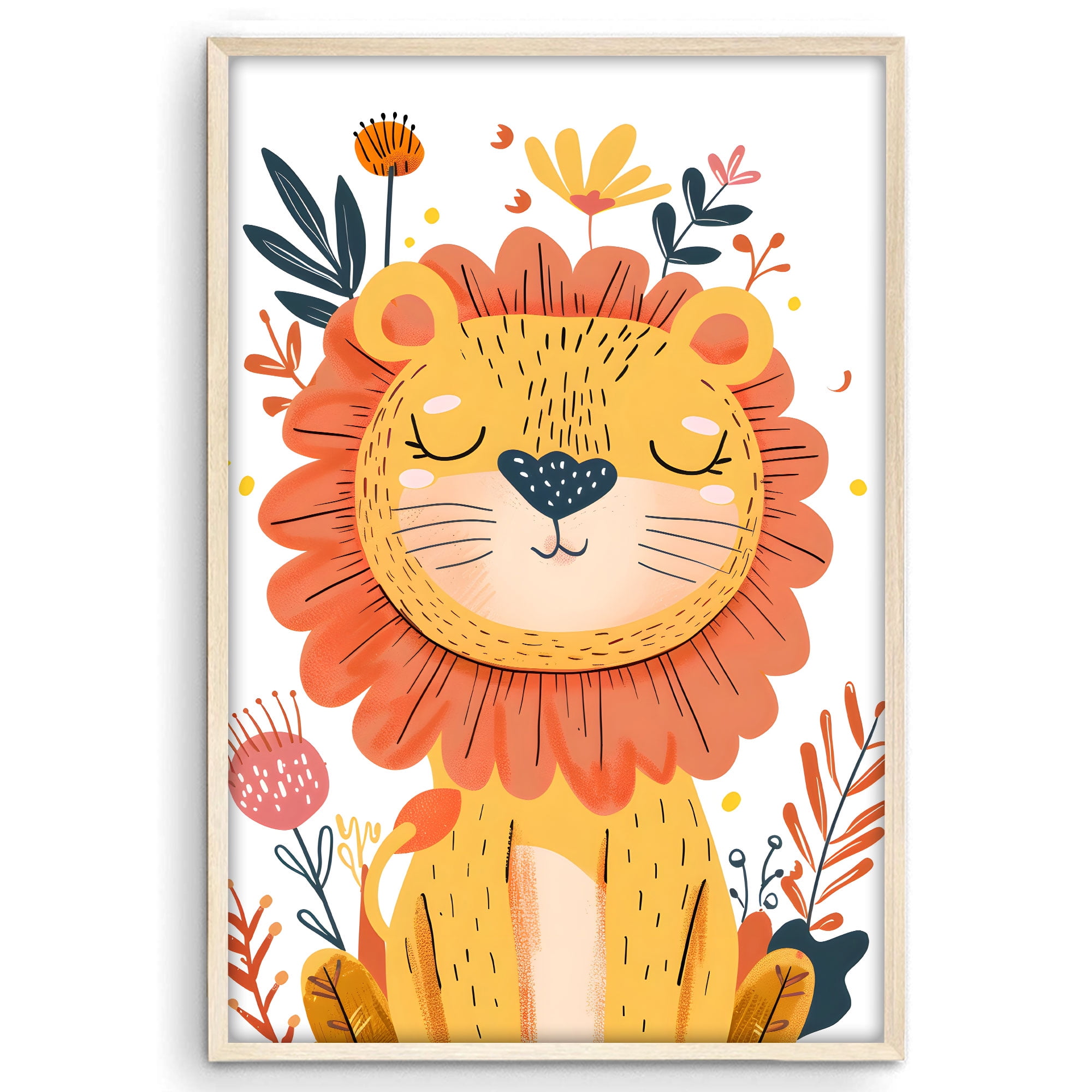 Eastern Print Cute Lion Cartoon Safari Nursery Poster Wall Decor ...