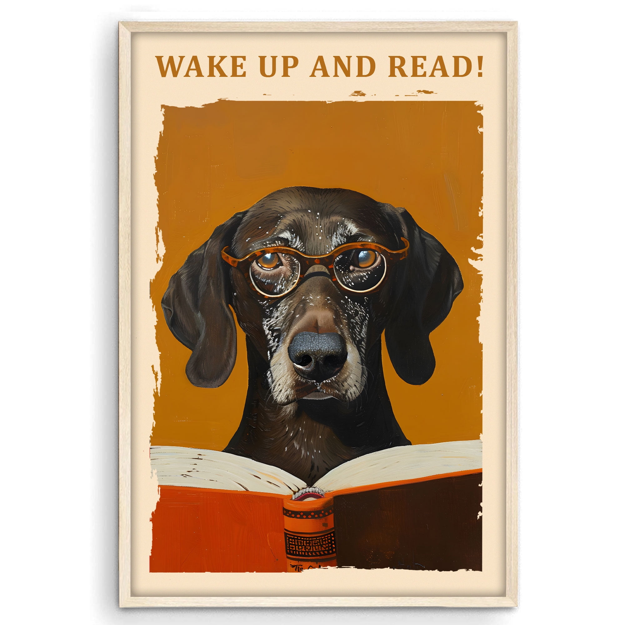 Eastern Print Dachshund Dog Read Book Poster Wall Art, Wake Up and Read ...