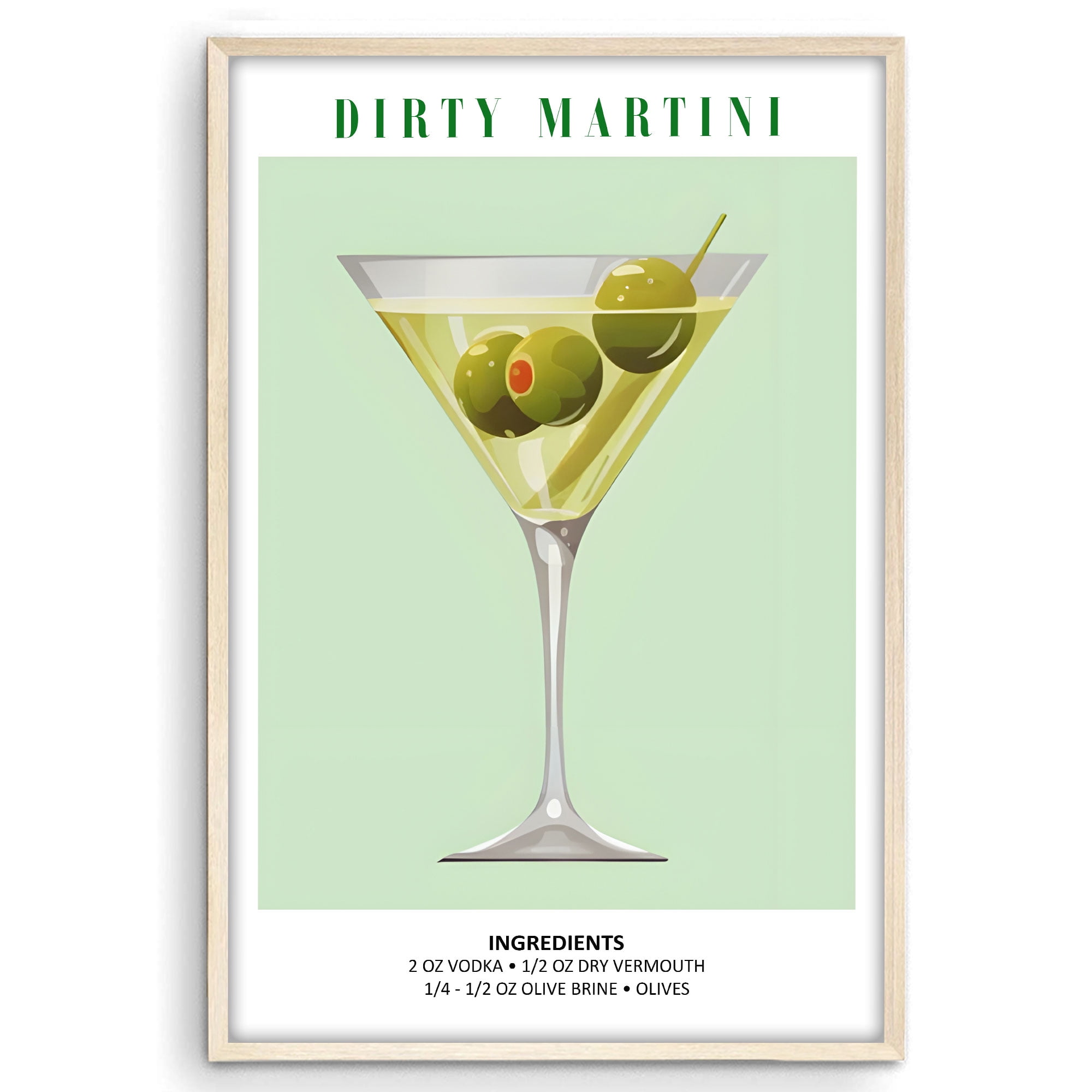 Eastern Print Dirty Martini Cocktail Poster Art, Bar Cart Liquor Poster ...