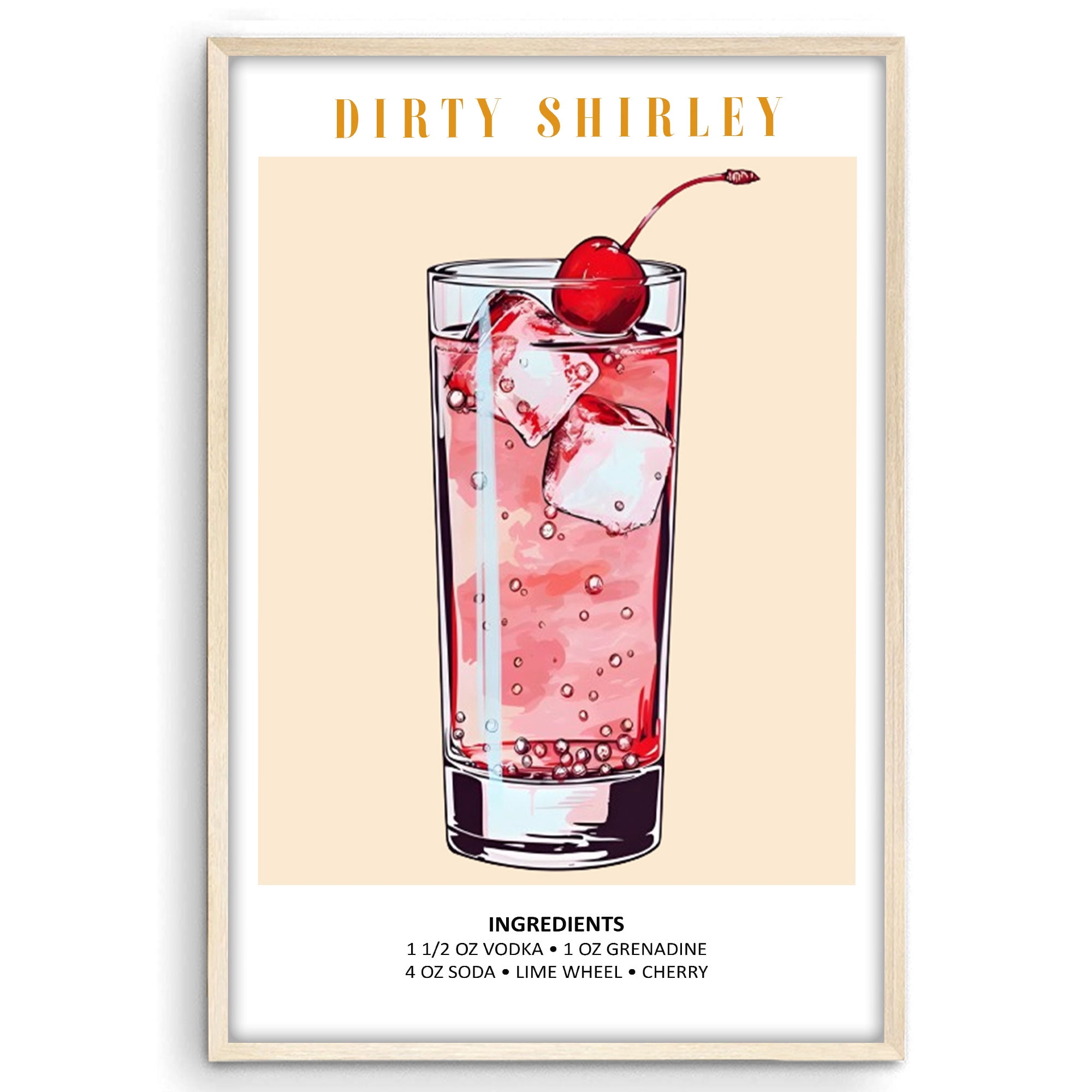 Eastern Print Dirty Shirley Art Cocktail Poster Art, Bar Cart Liquor ...