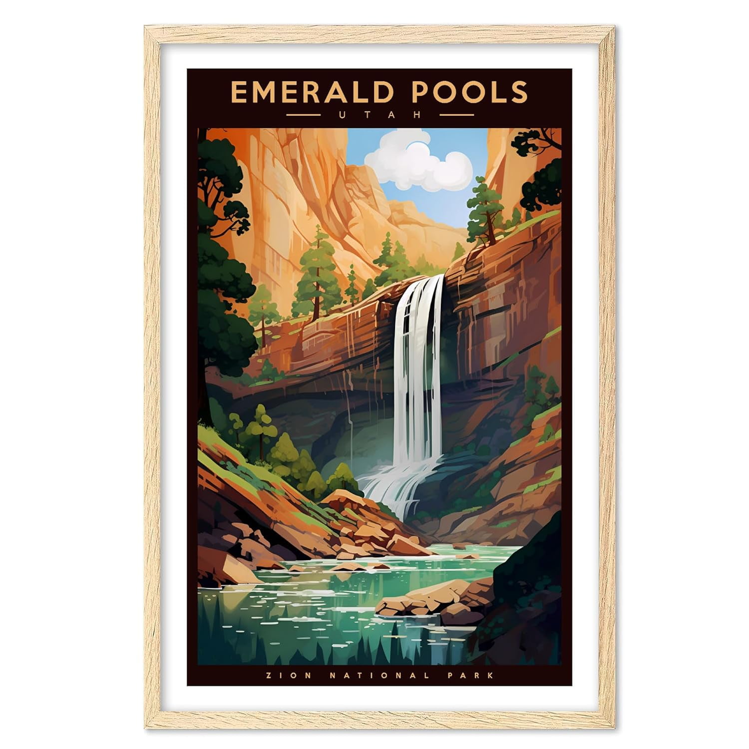 Eastern Print Emerald Pools Poster, Zion National Park Poster, Emerald Pools Wall Art, National ...