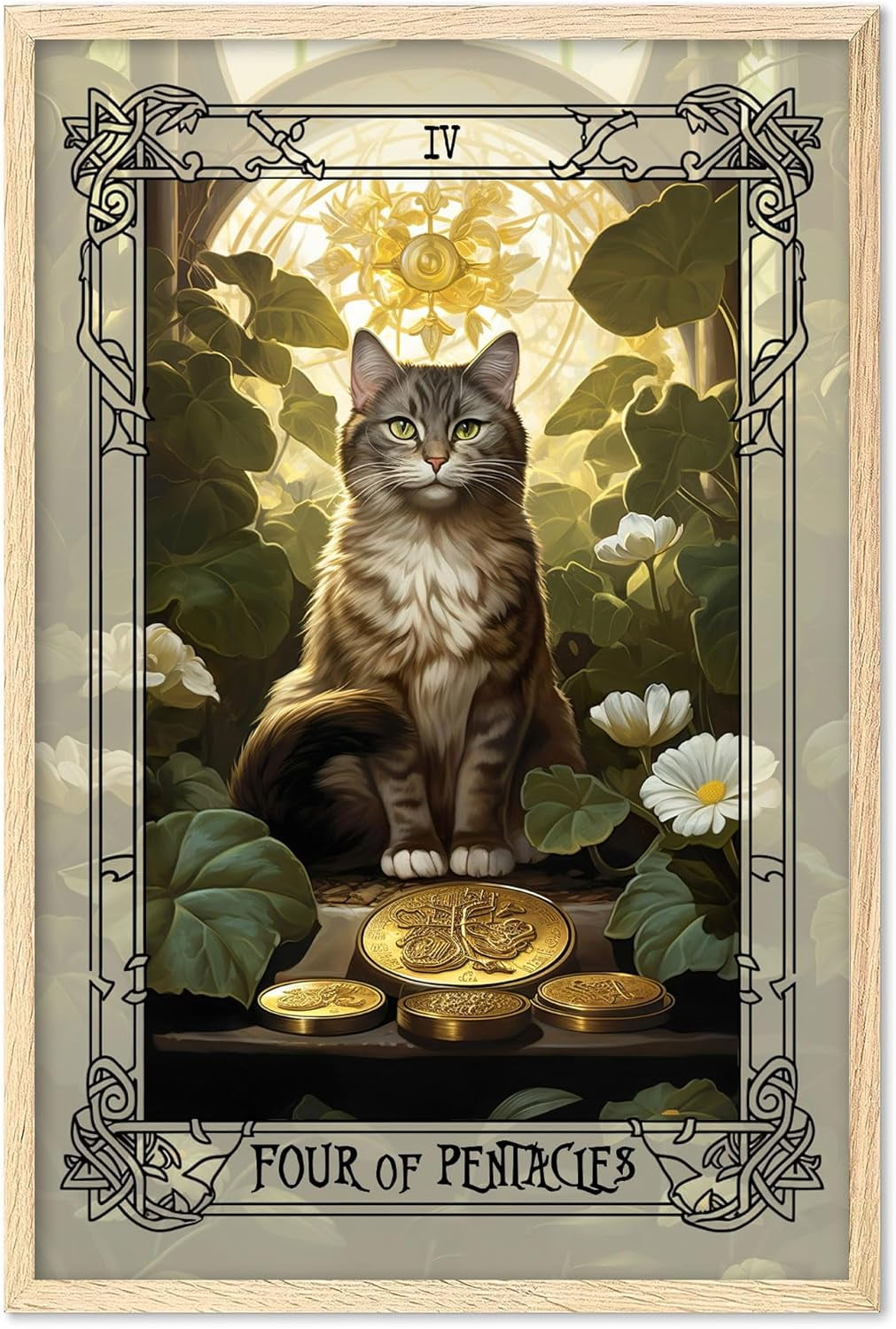 Eastern Print Four of Pentacles Tarot Poster, Celestial Wall Prints ...