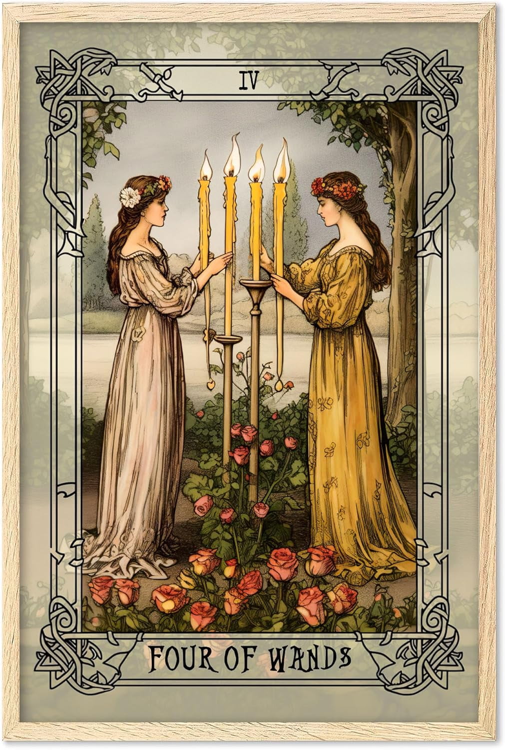 Eastern Print Four of Wands Tarot Poster, Celestial Wall Prints ...