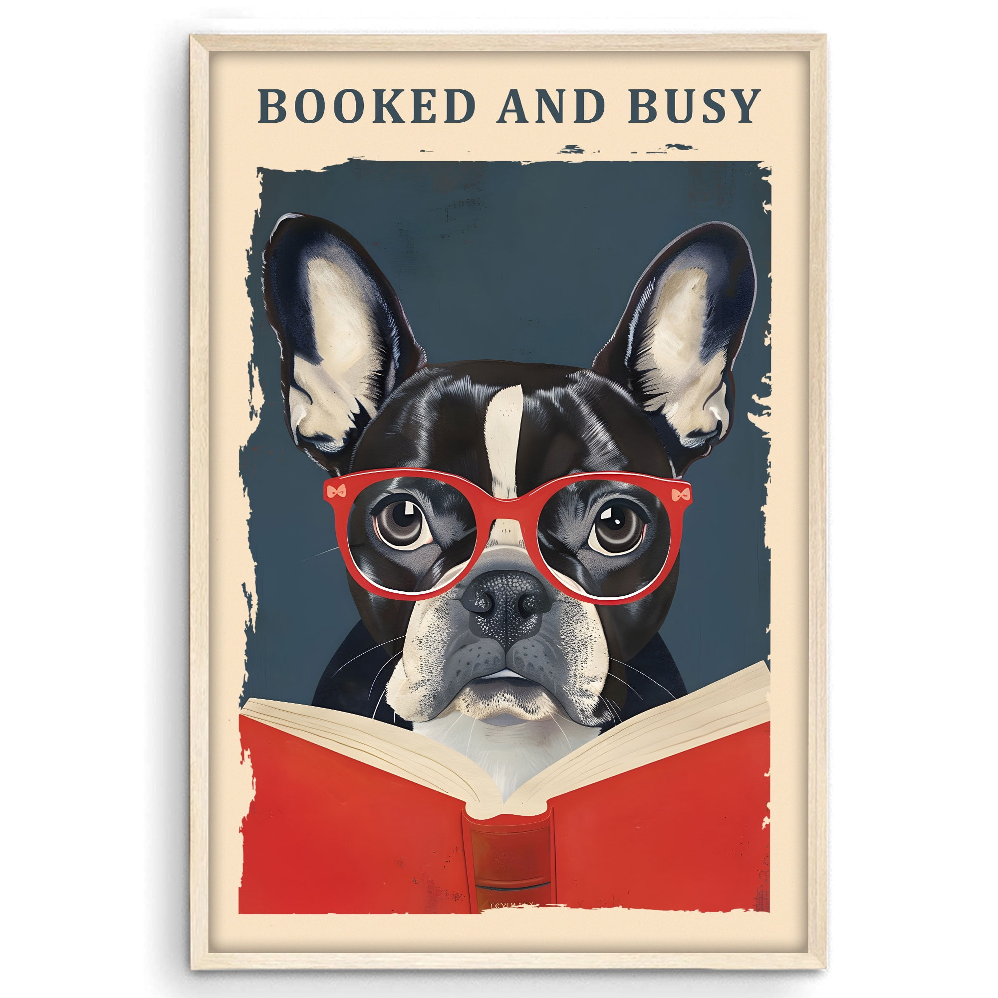 Eastern Print French Bulldog Read Book Poster Wall Art, Booked And Busy ...