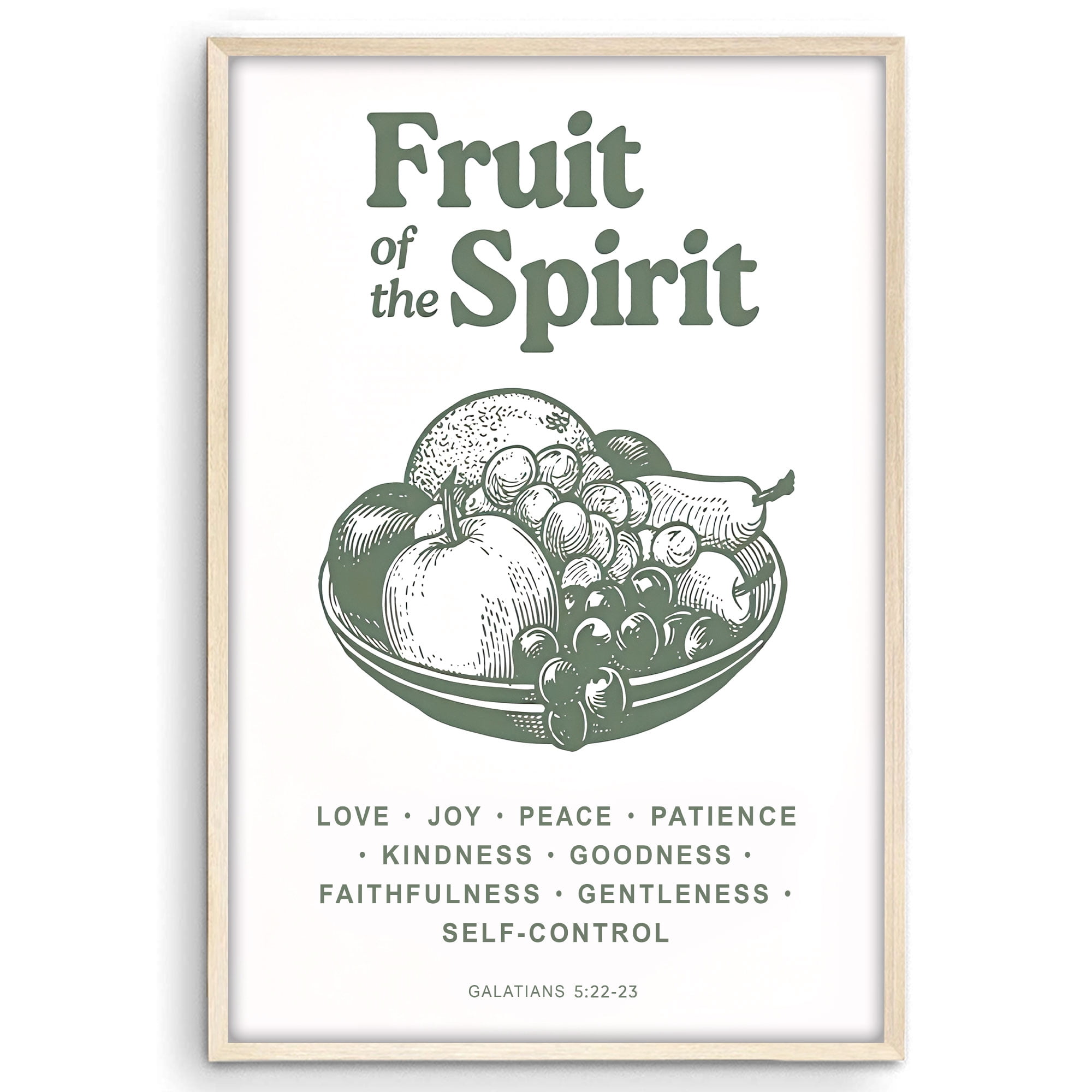 Eastern Print Fruit Of The Spirit Poster - Sage Green Christian Bible ...