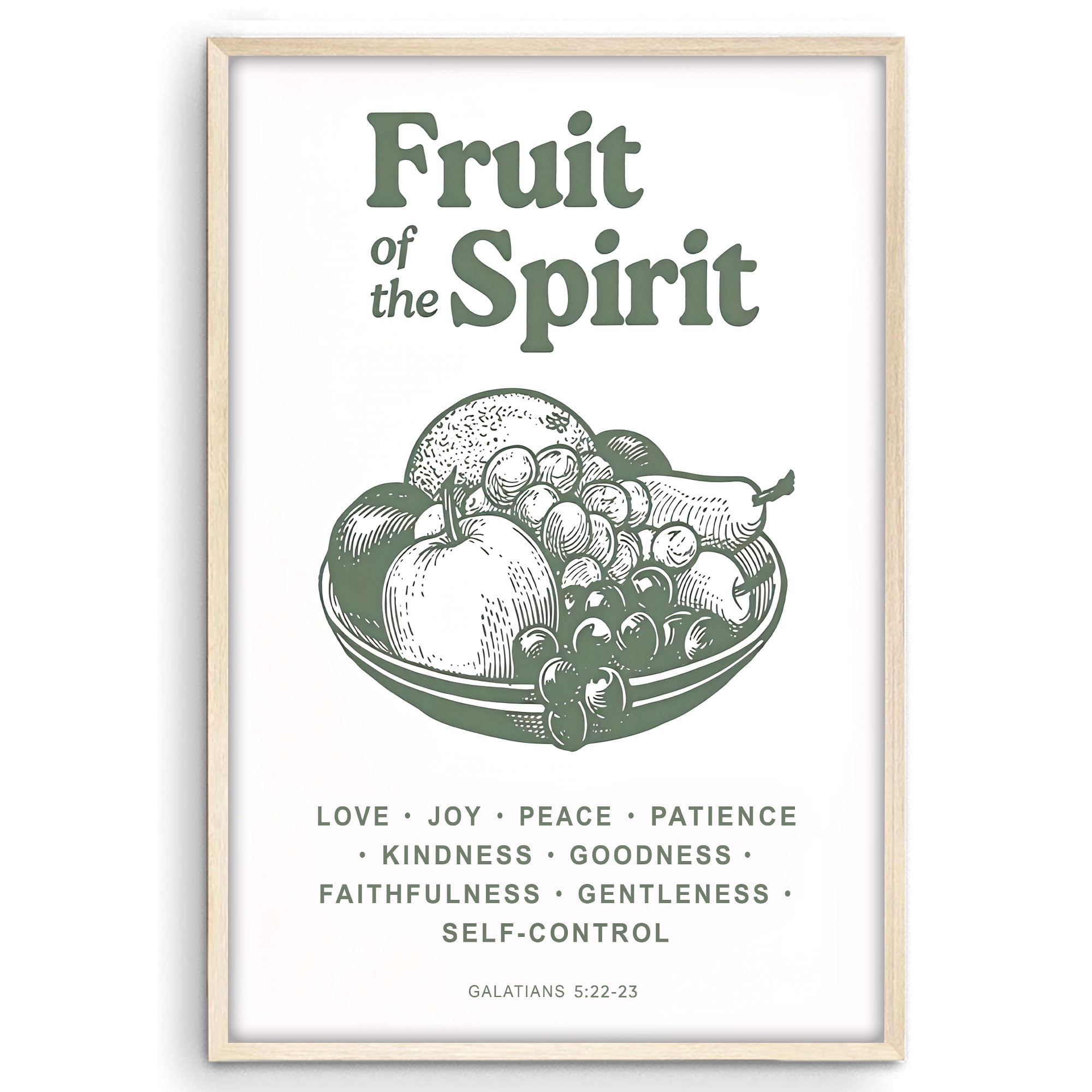 Eastern Print Fruit Of The Spirit Poster - Sage Green Christian Bible ...