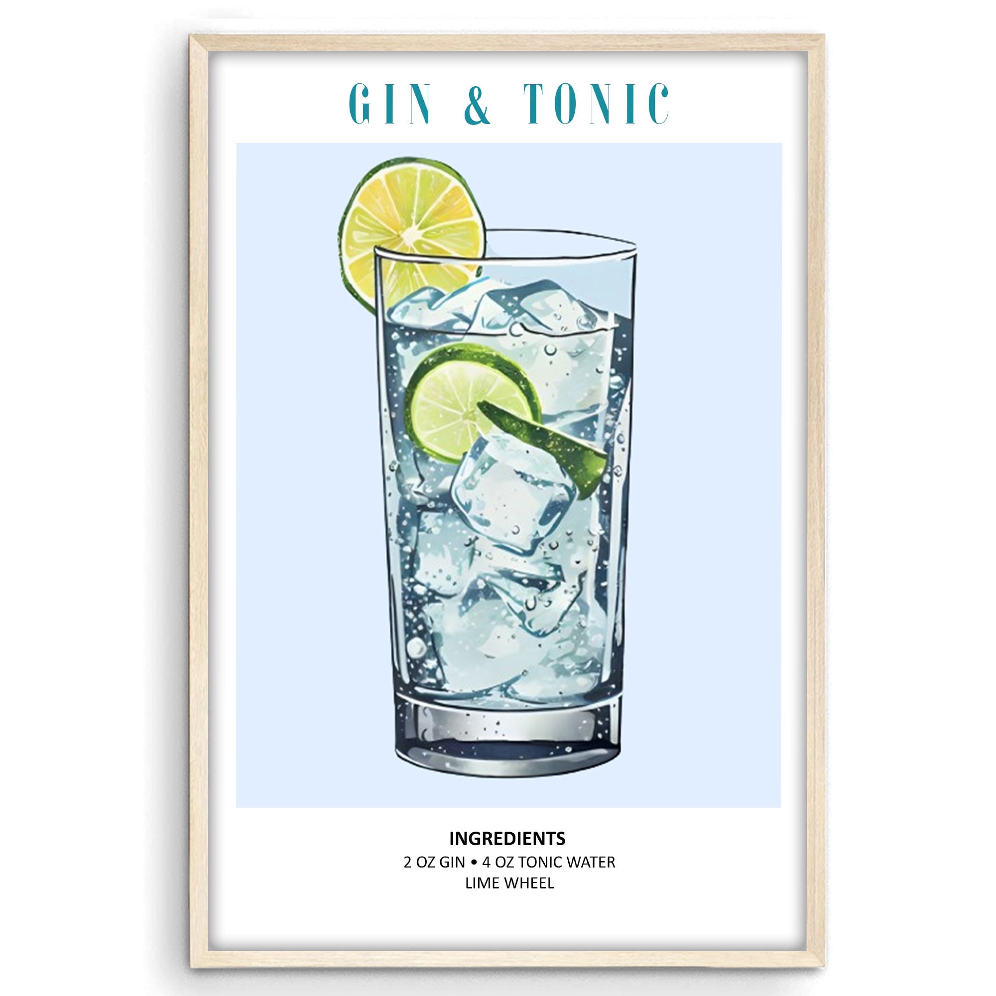 Eastern Print Gin Tonic Art Cocktail Poster Wall Art, Bar Cart Liquor ...