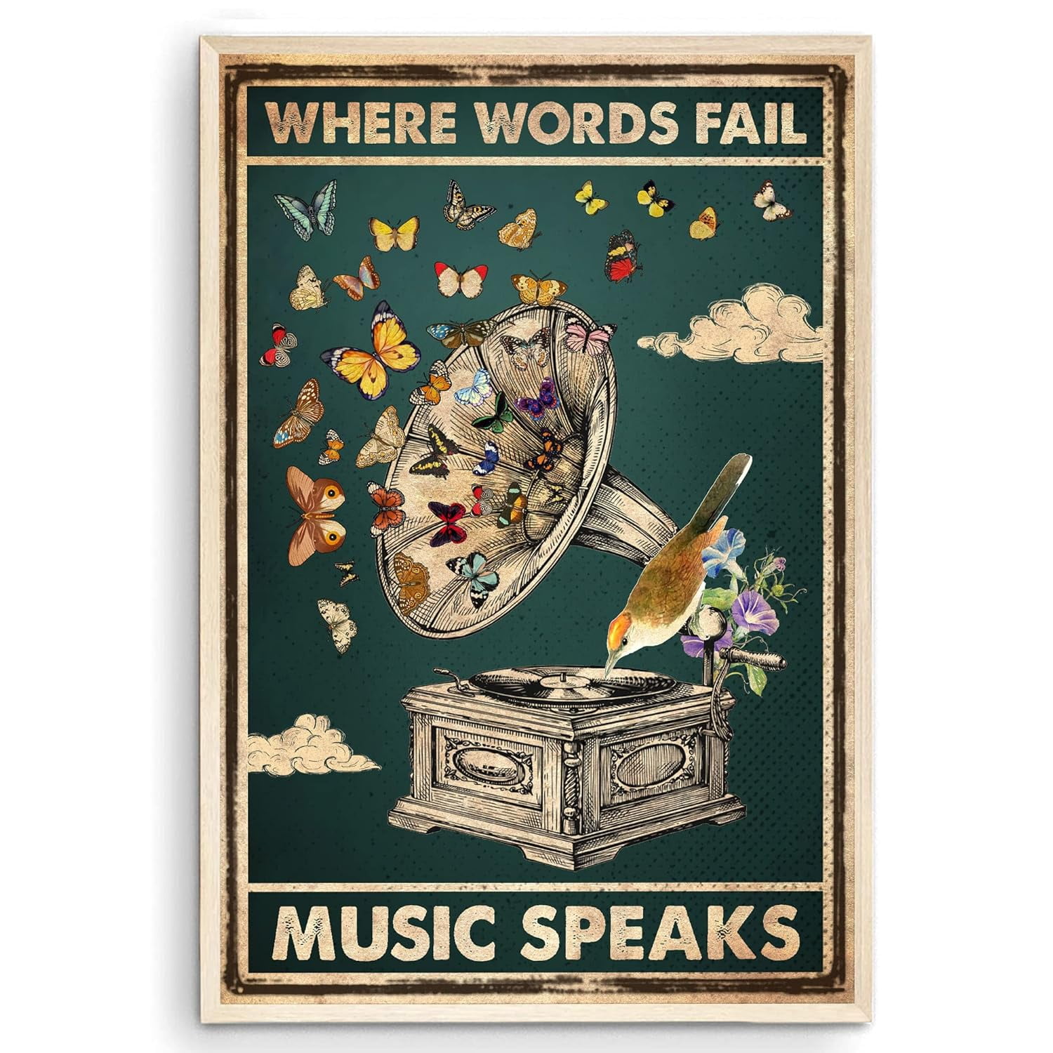 Eastern Print Gramophone Vintage Poster, Where Words Fail Music Speaks ...