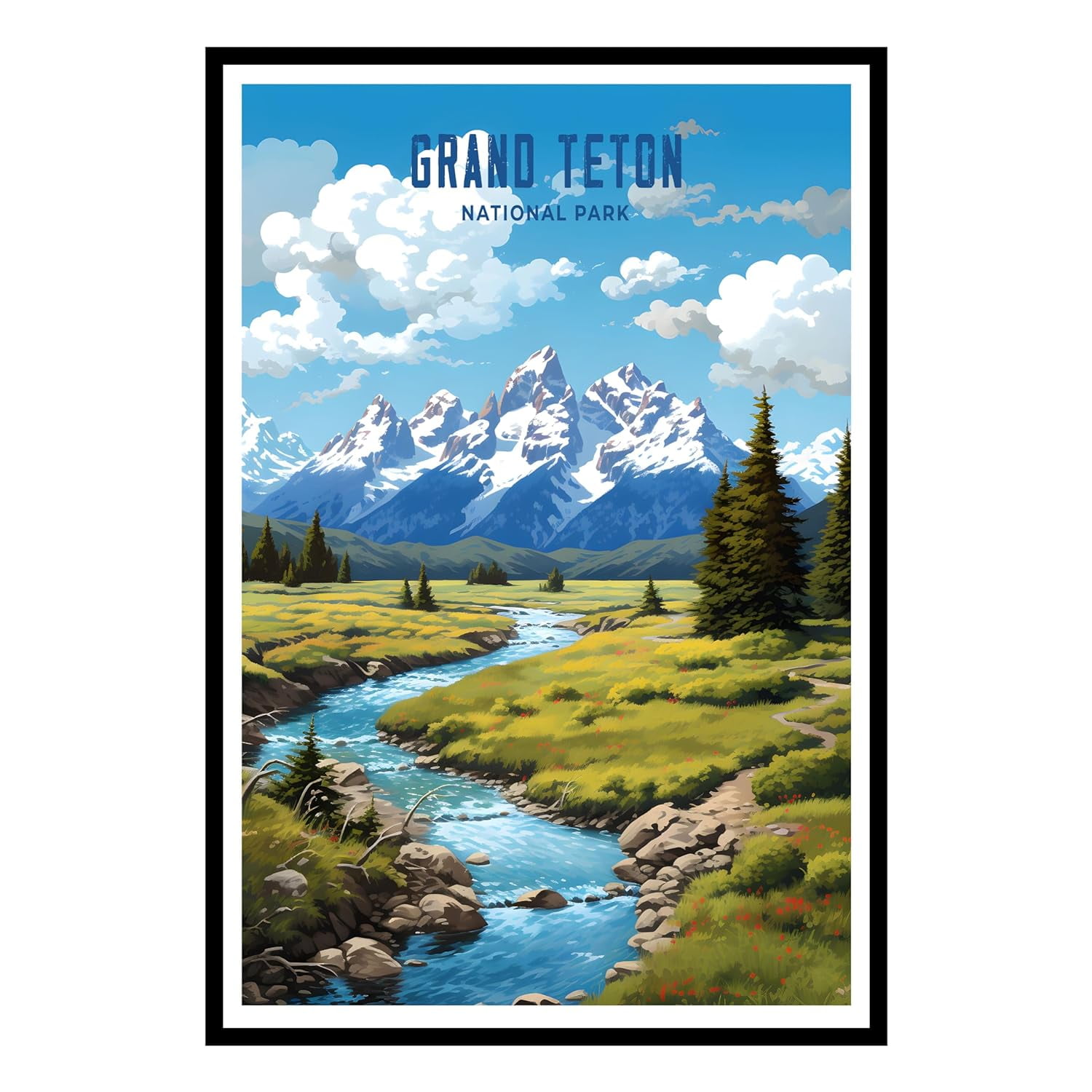 Eastern Print Grand Teton National Park Poster, Vintage Travel Poster, Abstract Nature Landscape ...