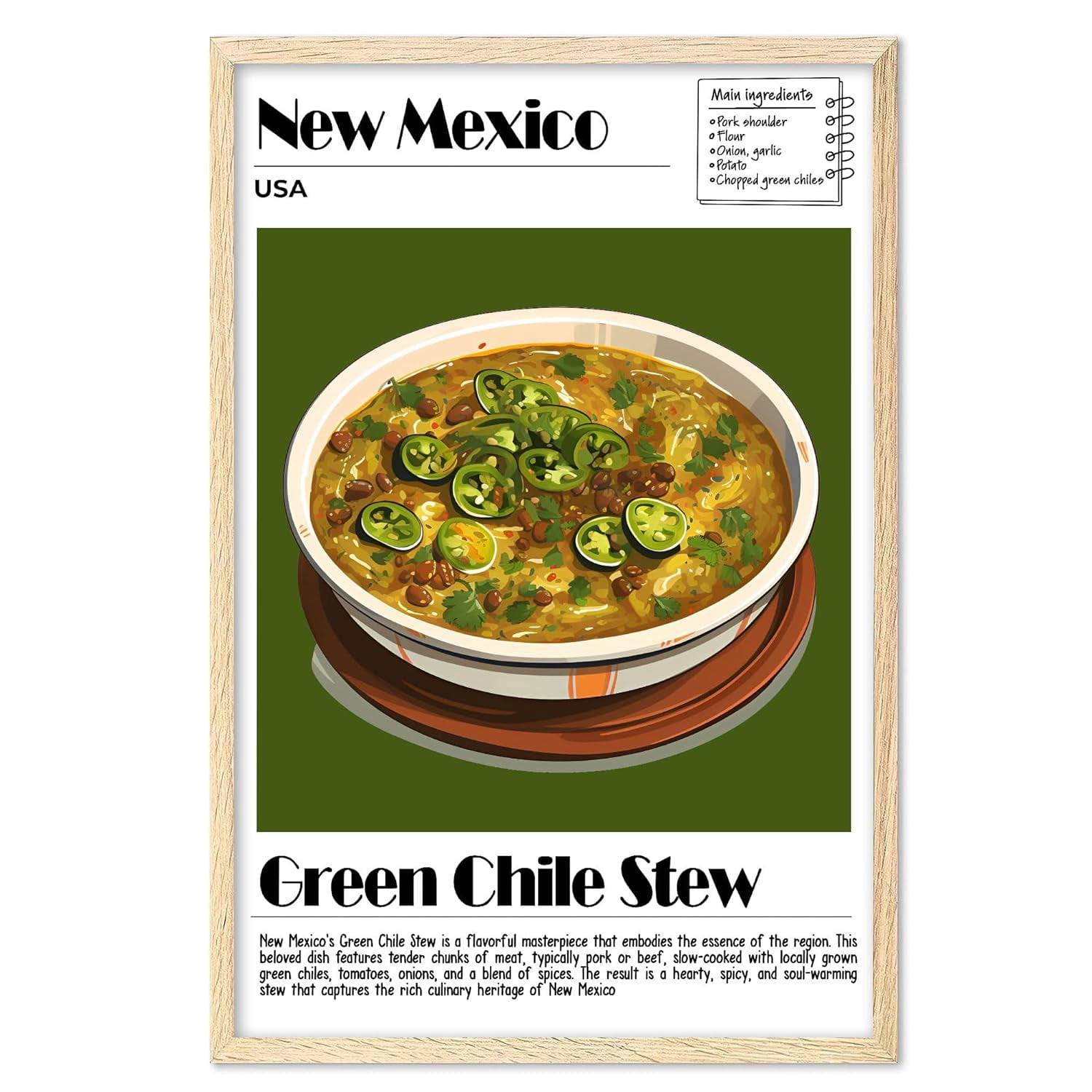 Eastern Print Green Chile Stew Poster, Food Wall Art, USA Food Print ...