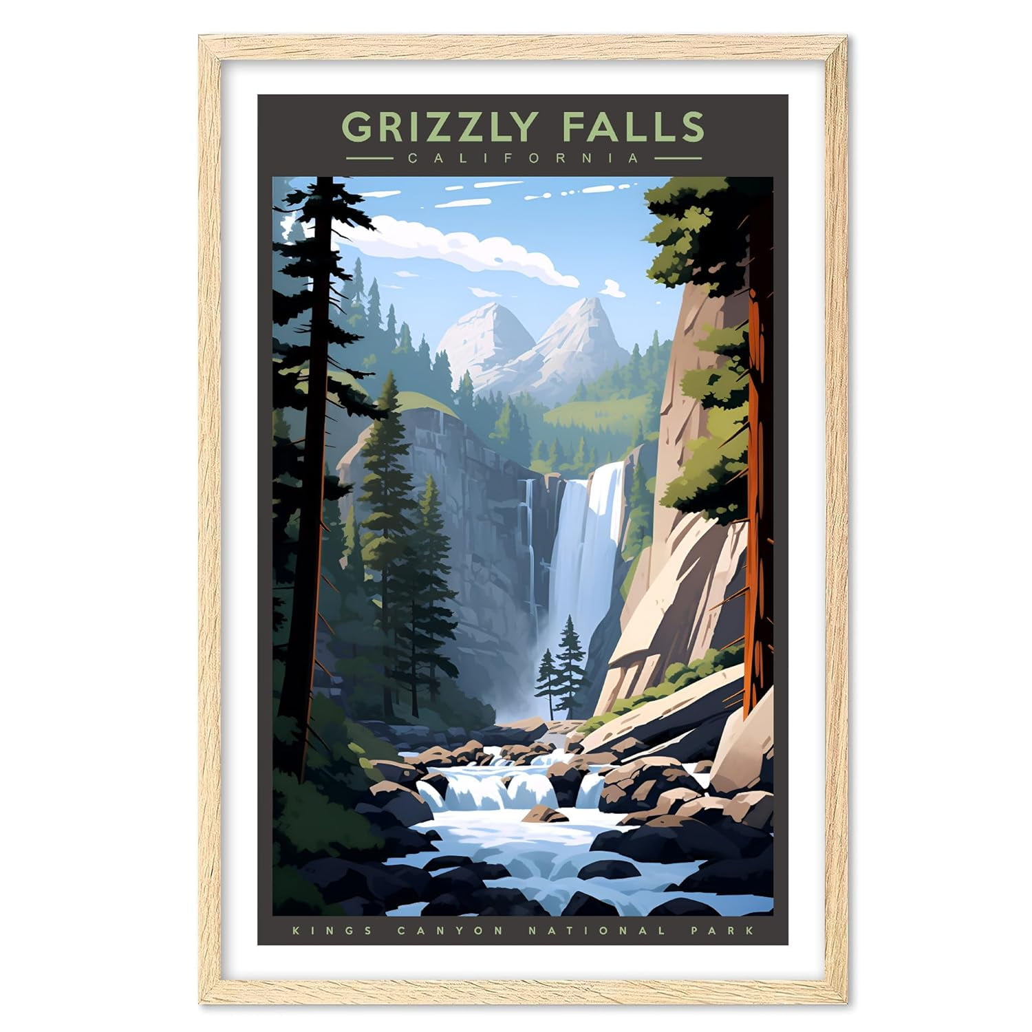 Eastern Print Grizzly Falls Poster, Kings Canyon National Park Poster ...