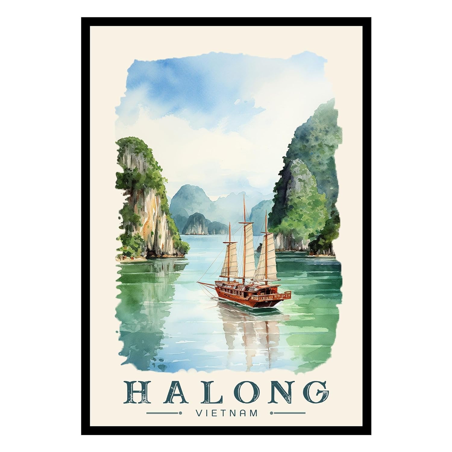 Eastern Print Ha Long Poster, Vietnam Poster, Vietnam Wall Art, Vintage ...