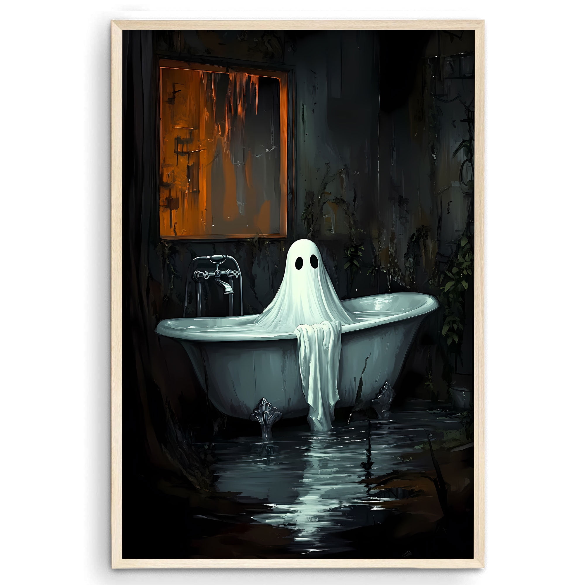 Eastern Print Halloween Decor Print Ghost In Bathtub Painting Wall Art ...