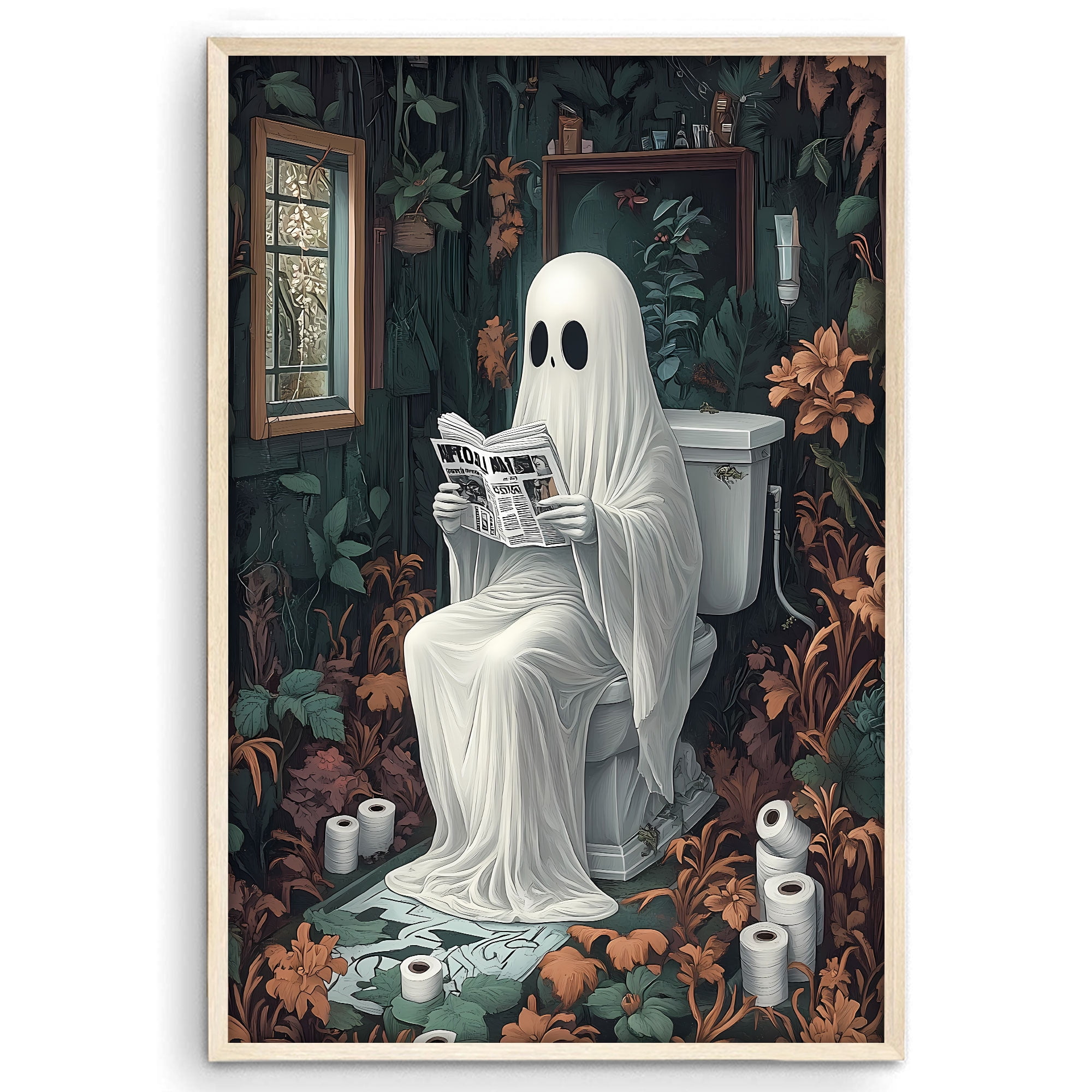 Eastern Print Print Funny Ghost Reading Book On Toilet Painting Poster ...