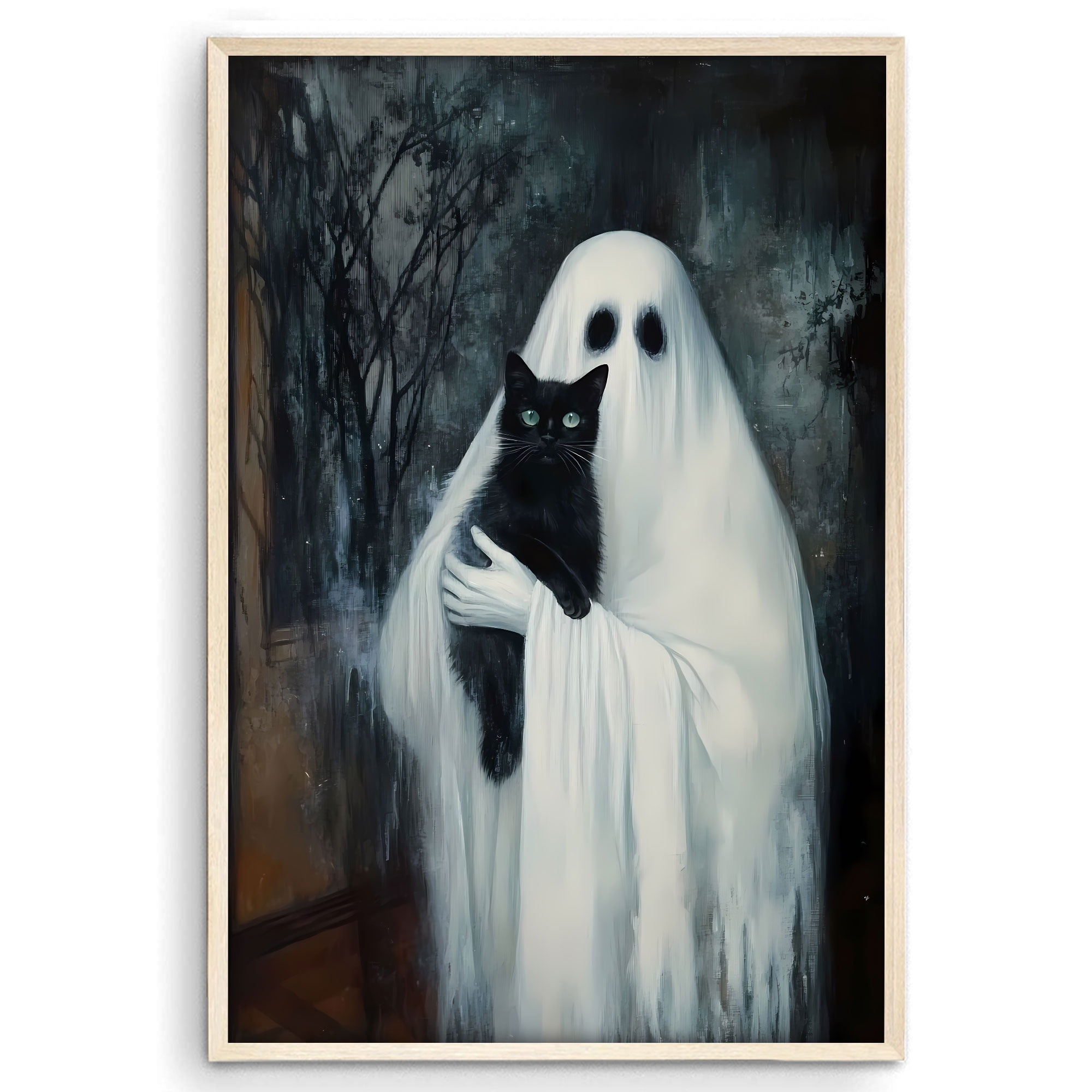 Eastern Print Print Ghost Holding Black Cat Staring At You Painting ...