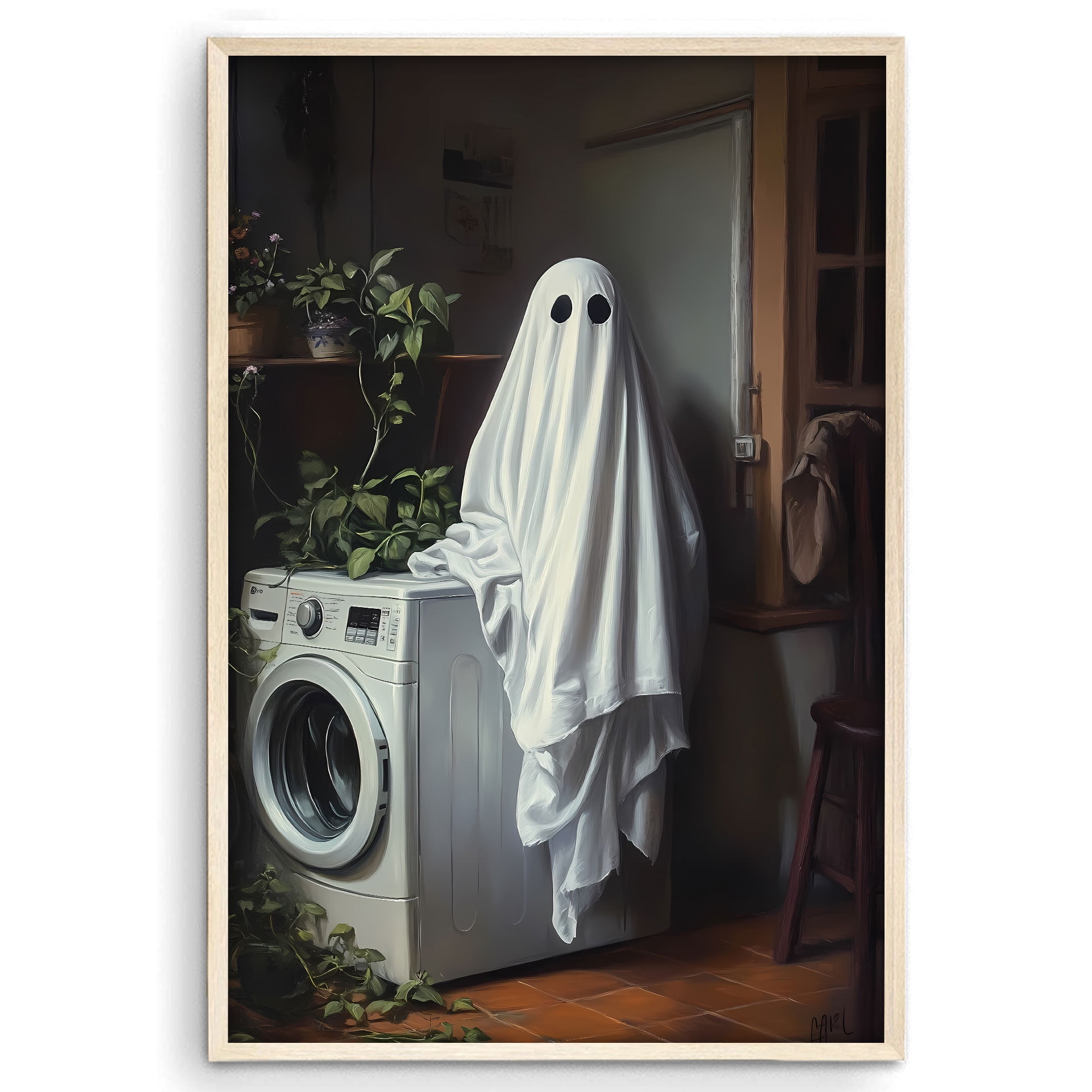 Eastern Print Print Ghost Sitting On The Washing Machine Painting ...