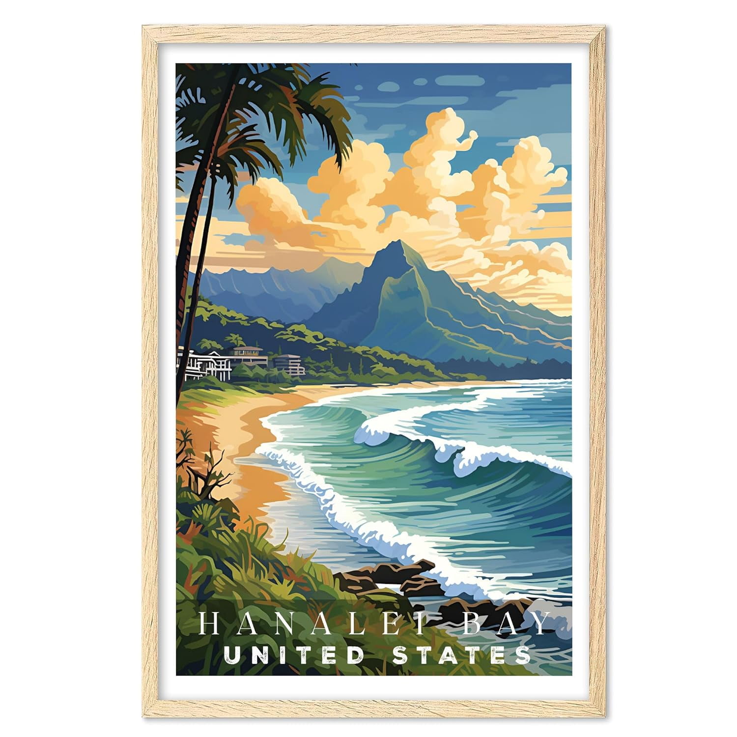 Eastern Print Hanalei Bay Beach Poster, Beautiful Beach Prints, Vintage Travel Posters, Travel ...