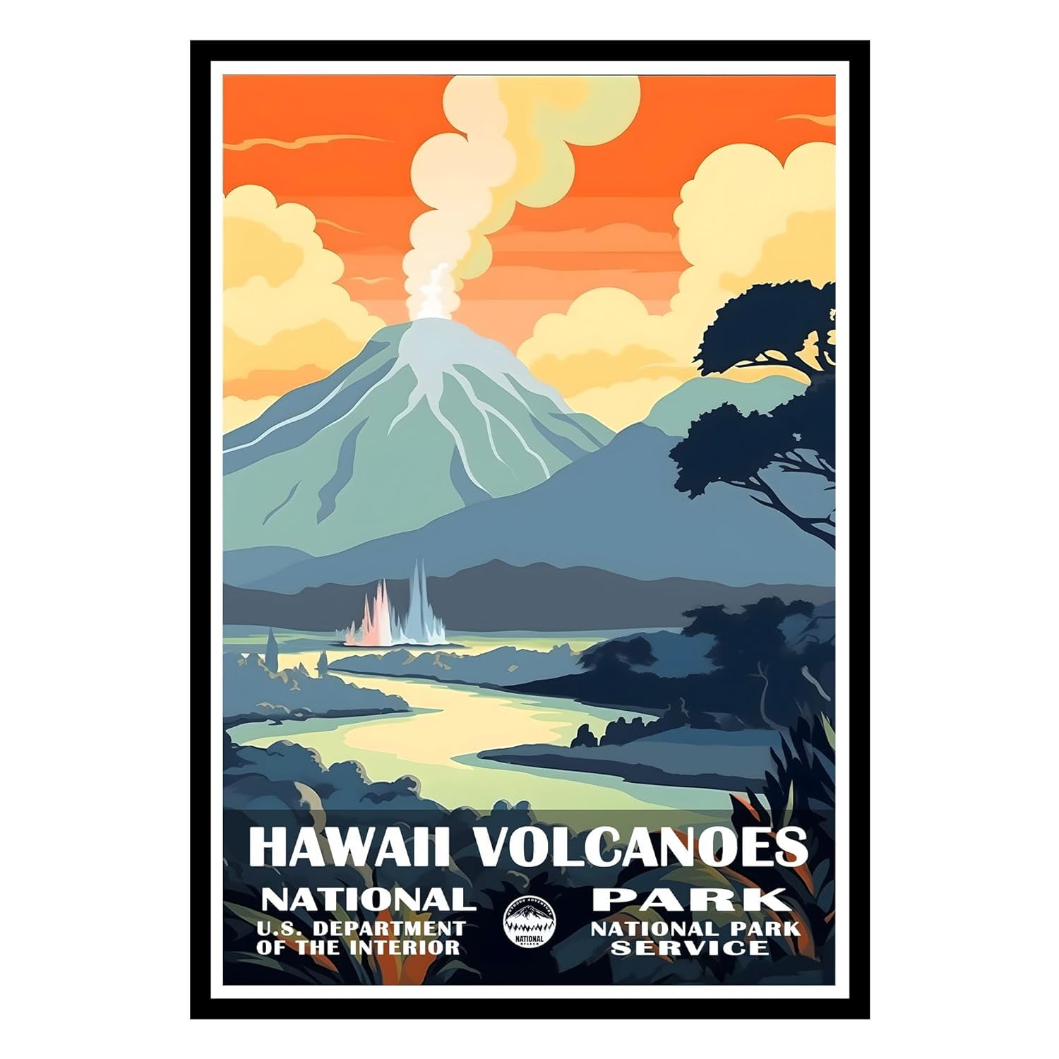 Eastern Print Hawaii Volcanoes National Park Poster, Hawaii Volcanoes National Park Painting ...