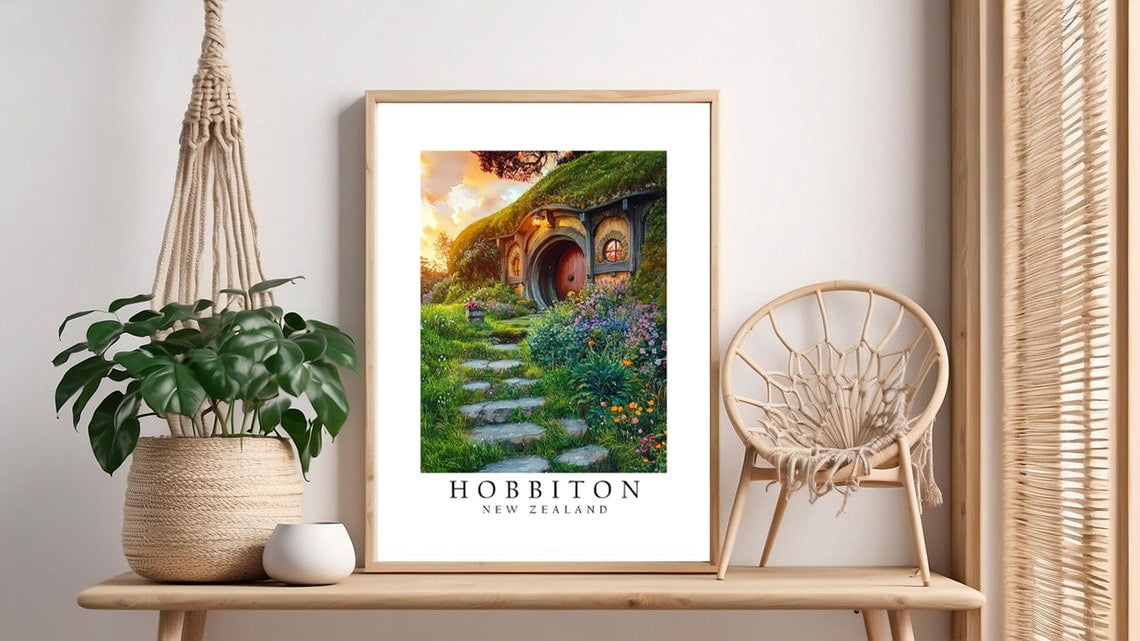 Eastern Print Hobbiton Poster Wall Art, New Zealand Tourist Destination ...