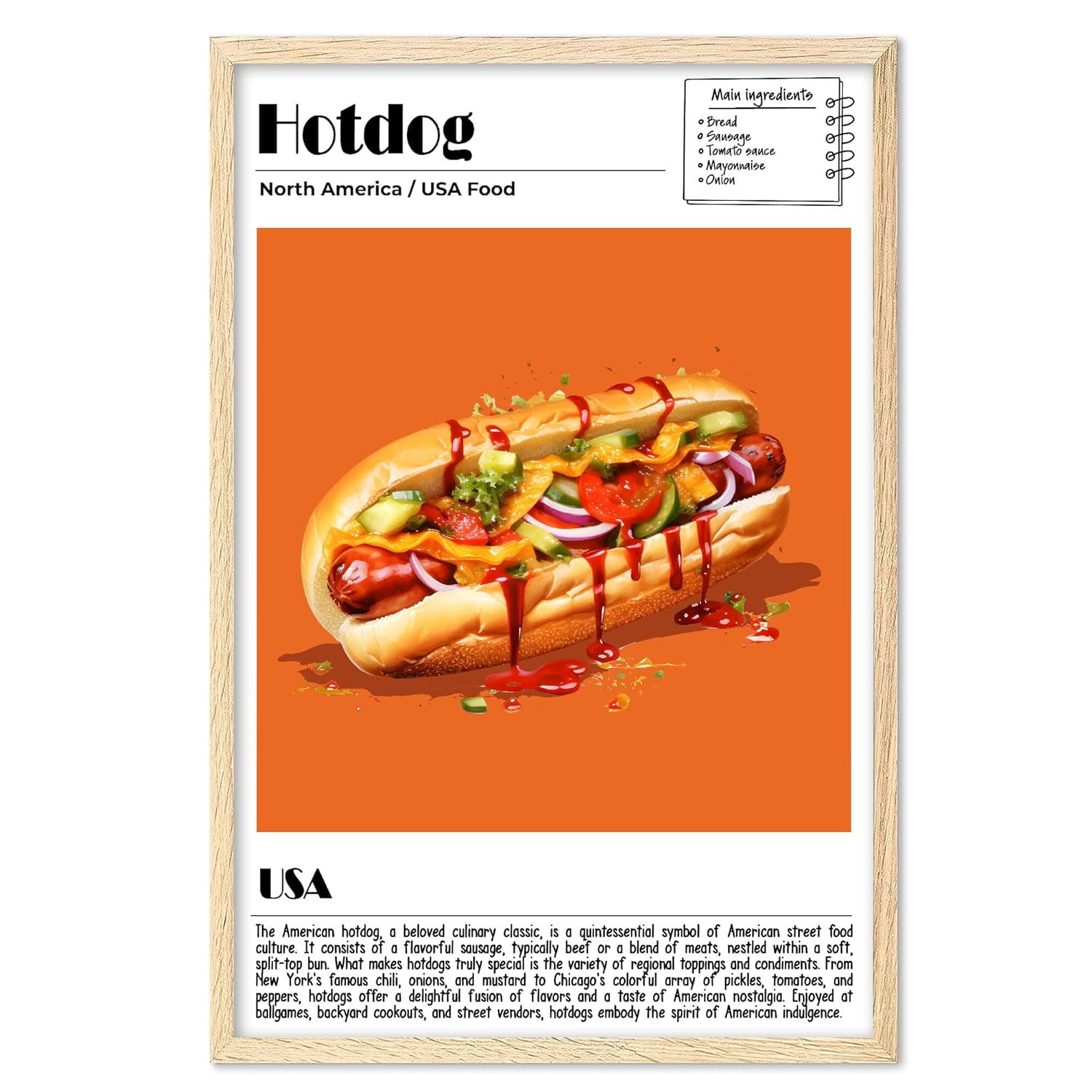 Eastern Print Hot Dog Poster, Food Wall Art, USA Food Print, Modern ...