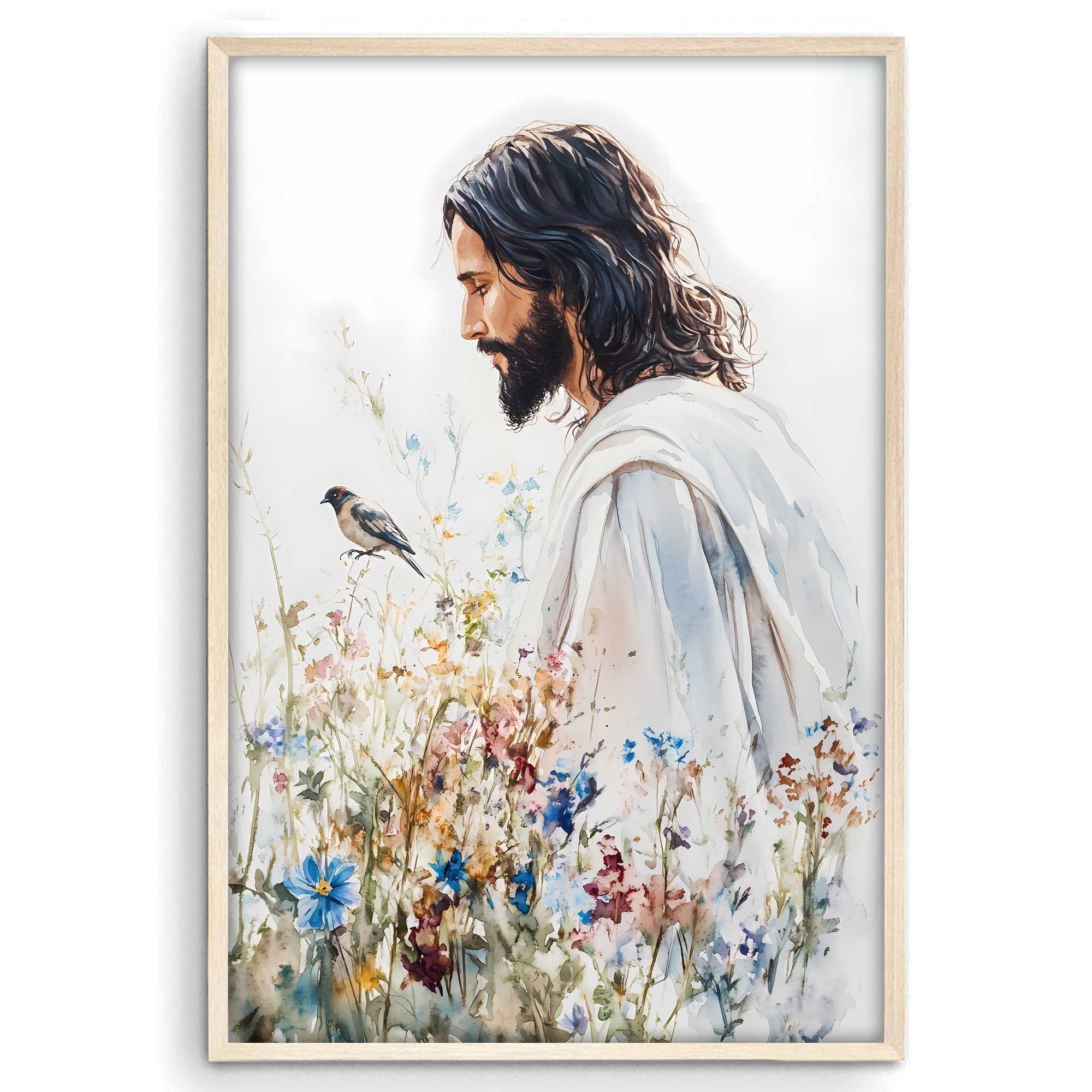 Eastern Print Jesus In Feild Of Flowers Poster, Jesus Wall Decor ...