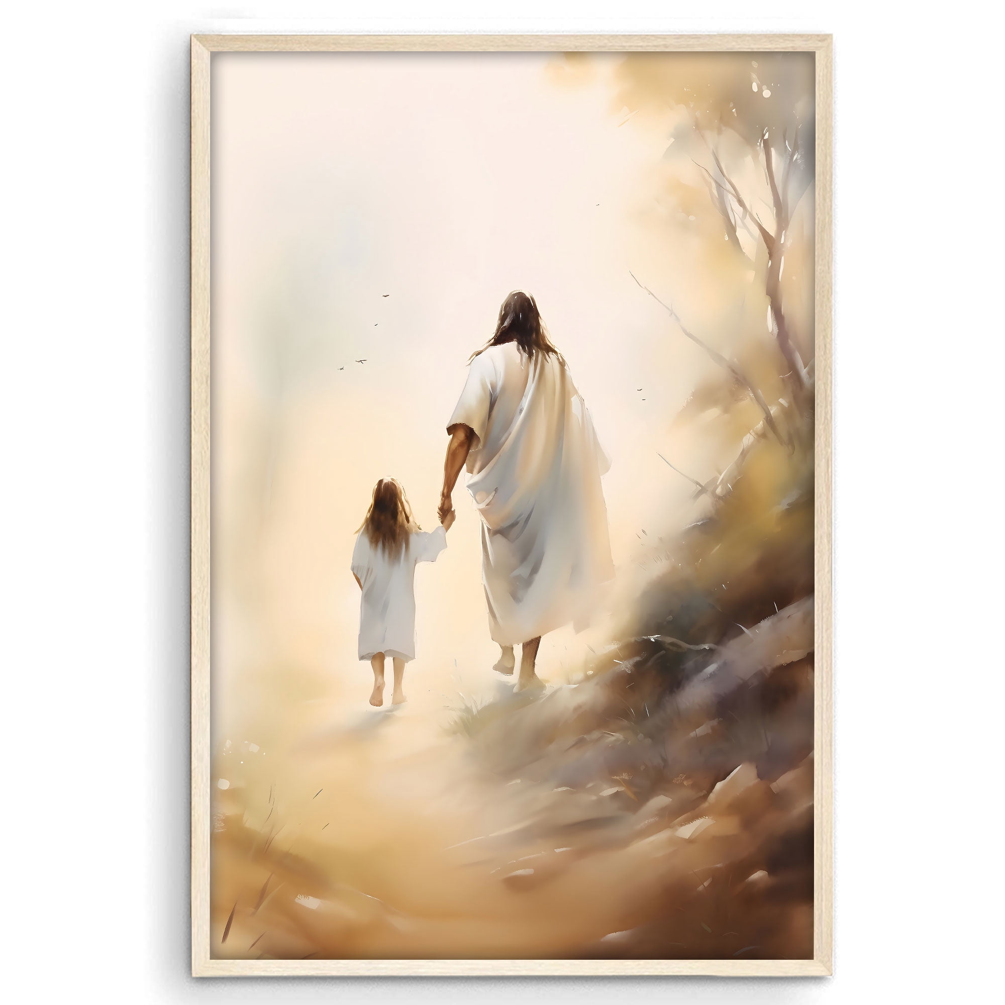 Eastern Print, Jesus Peacefully Leading A Child By The Hand, Christian ...