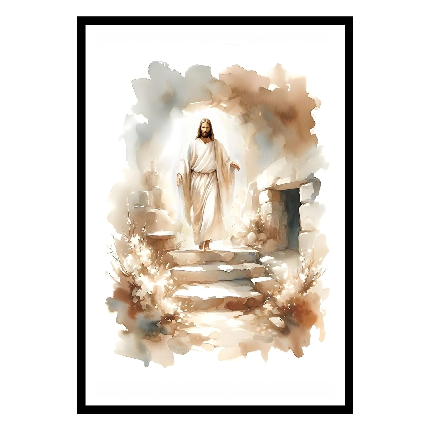 Eastern Print Jesus Resurrection, He Is Risen Wall Art, Watercolor Boho ...
