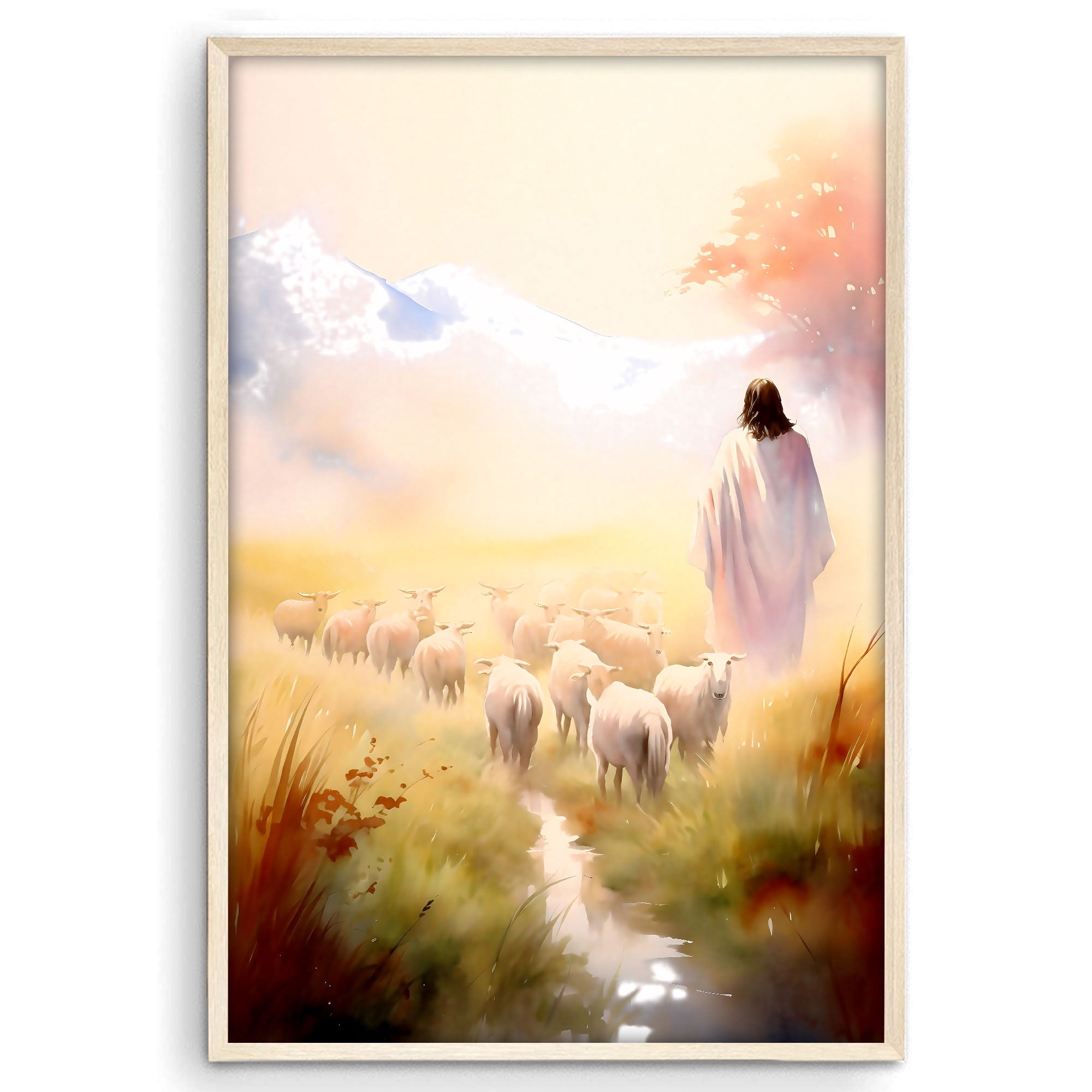 Eastern Print, Jesus With Flock Of Sheep Print, The Lord Is My Shepherd ...